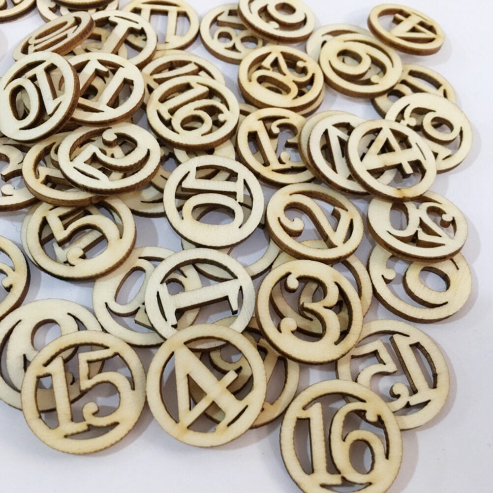 Stri 50pcs Numbers Wooden Pieces DIY Cutouts Craft Embellishments Wood ...