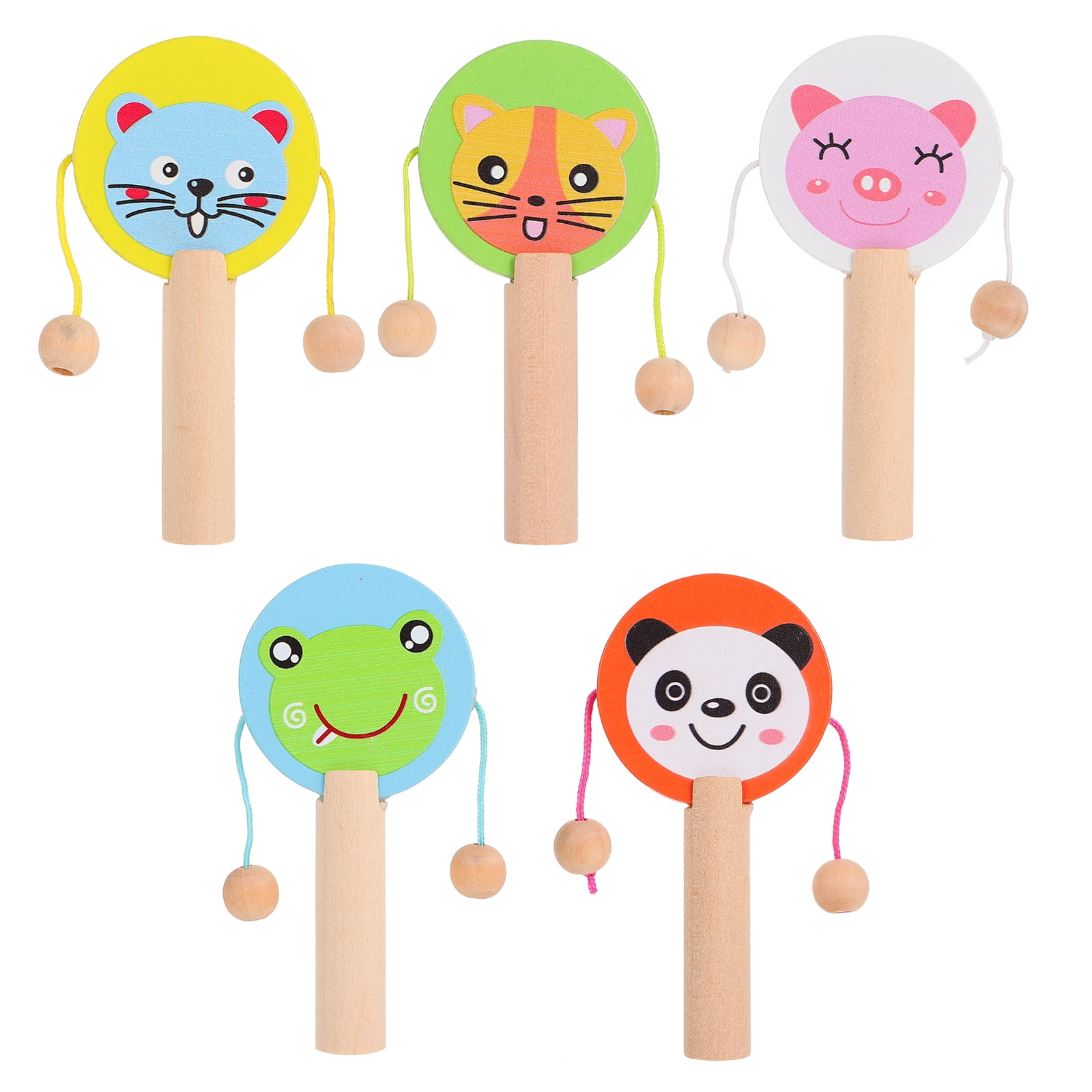 Stri 5Pcs Baby Animal Rattle Drum Toys Early Education Wooden Cartoon ...