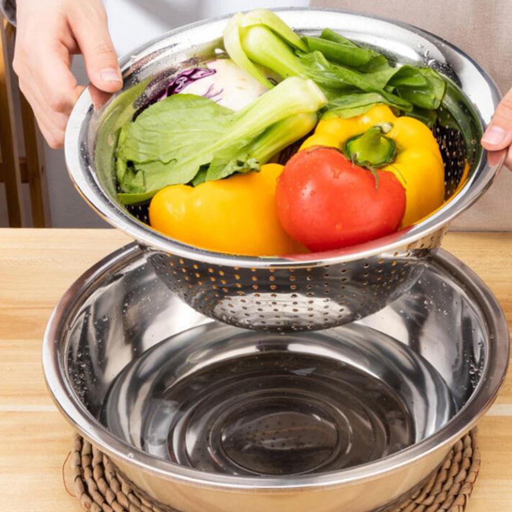 Stri 5Pcs Stainless Steel Vegetable Washing Basin Rice Washing Sieve ...