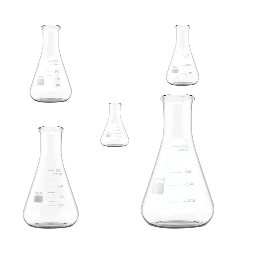Stri 5pcs Erlenmeyer Borosilicate Glass Flask Wide Neck Conical ...