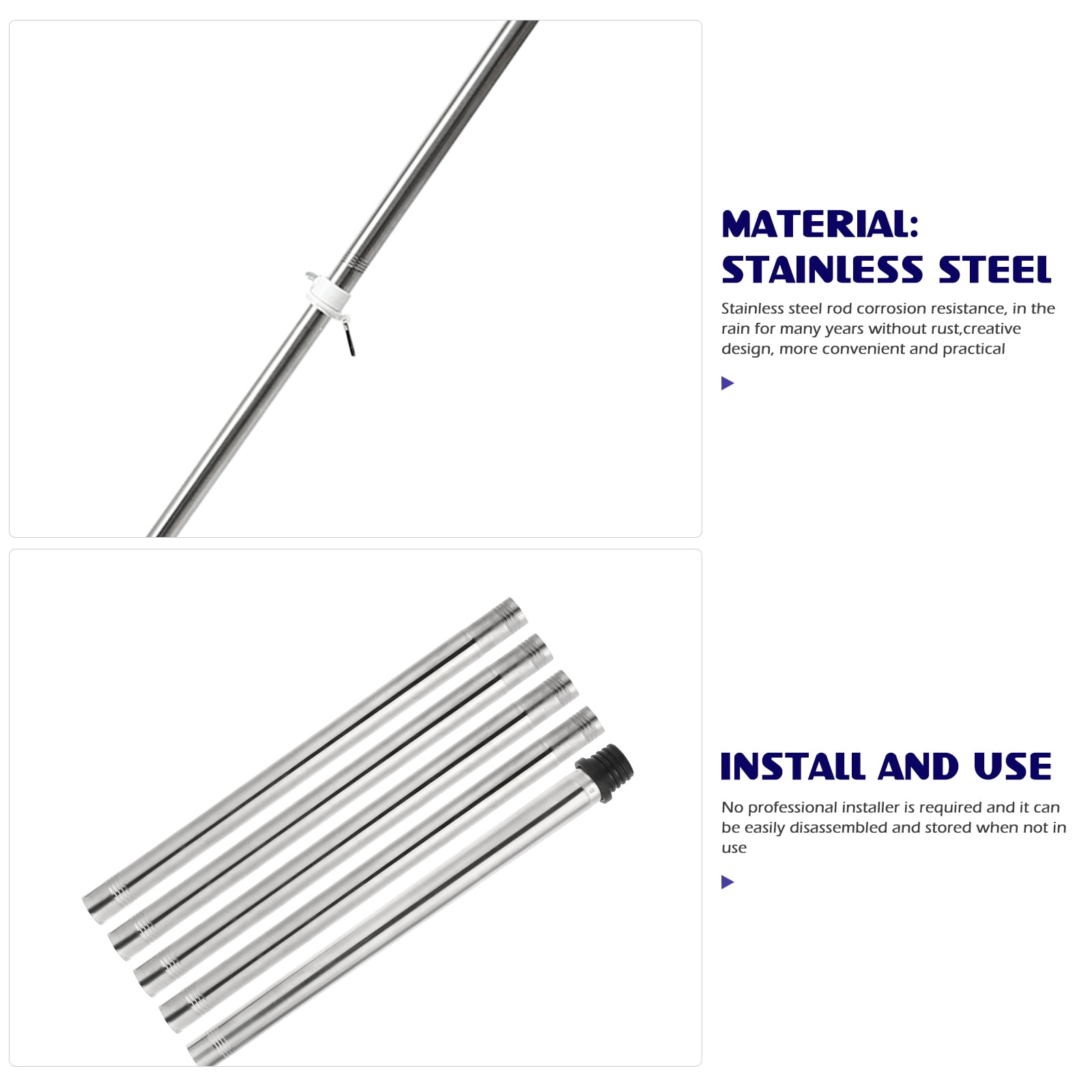 Stri 6pcs 1.8m Flag Pole Set Stainless Steel Flagpole with Bracket and ...