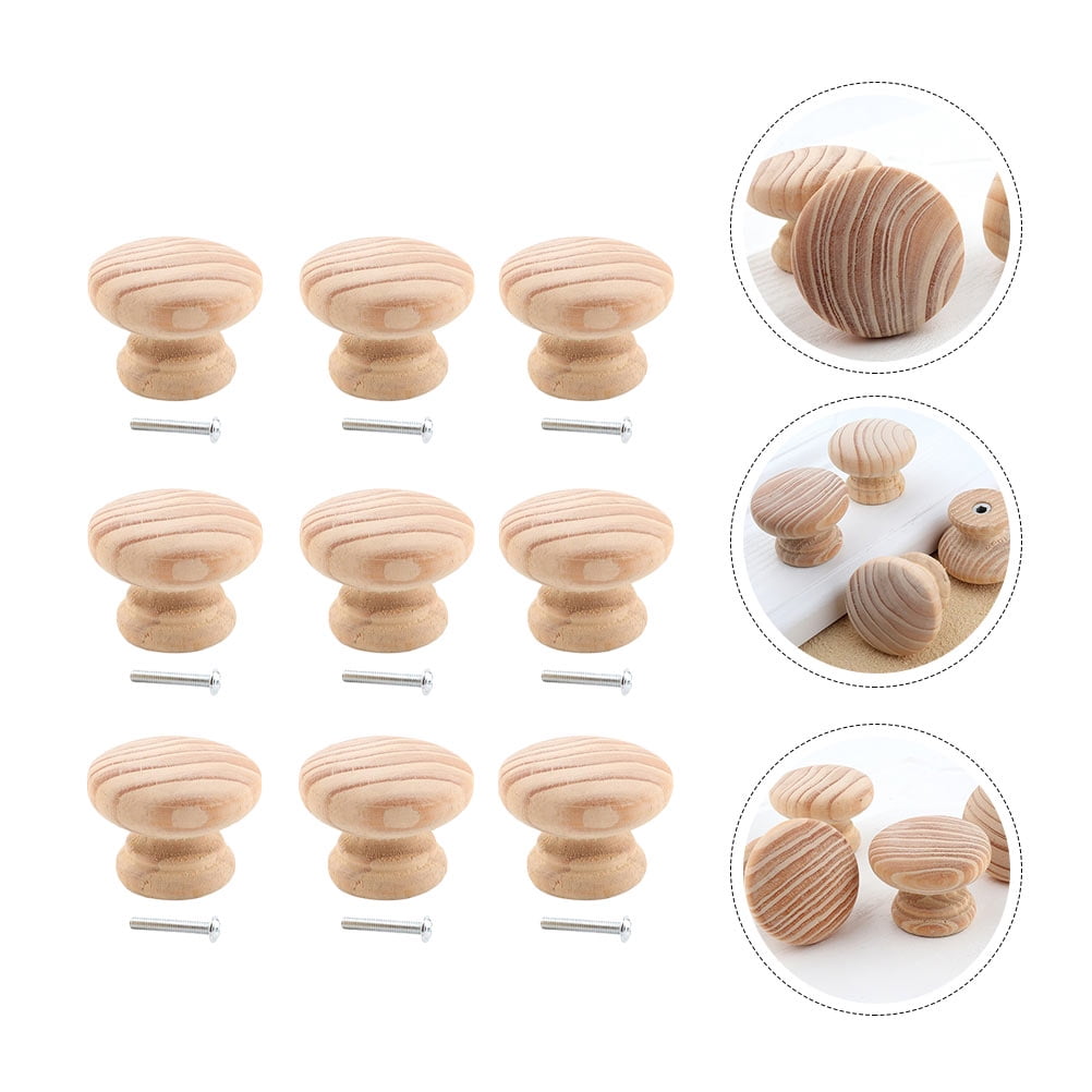 Stri 9pcs Wooden Cabinet Knobs Simple Round Dresser Handles Drawer ...