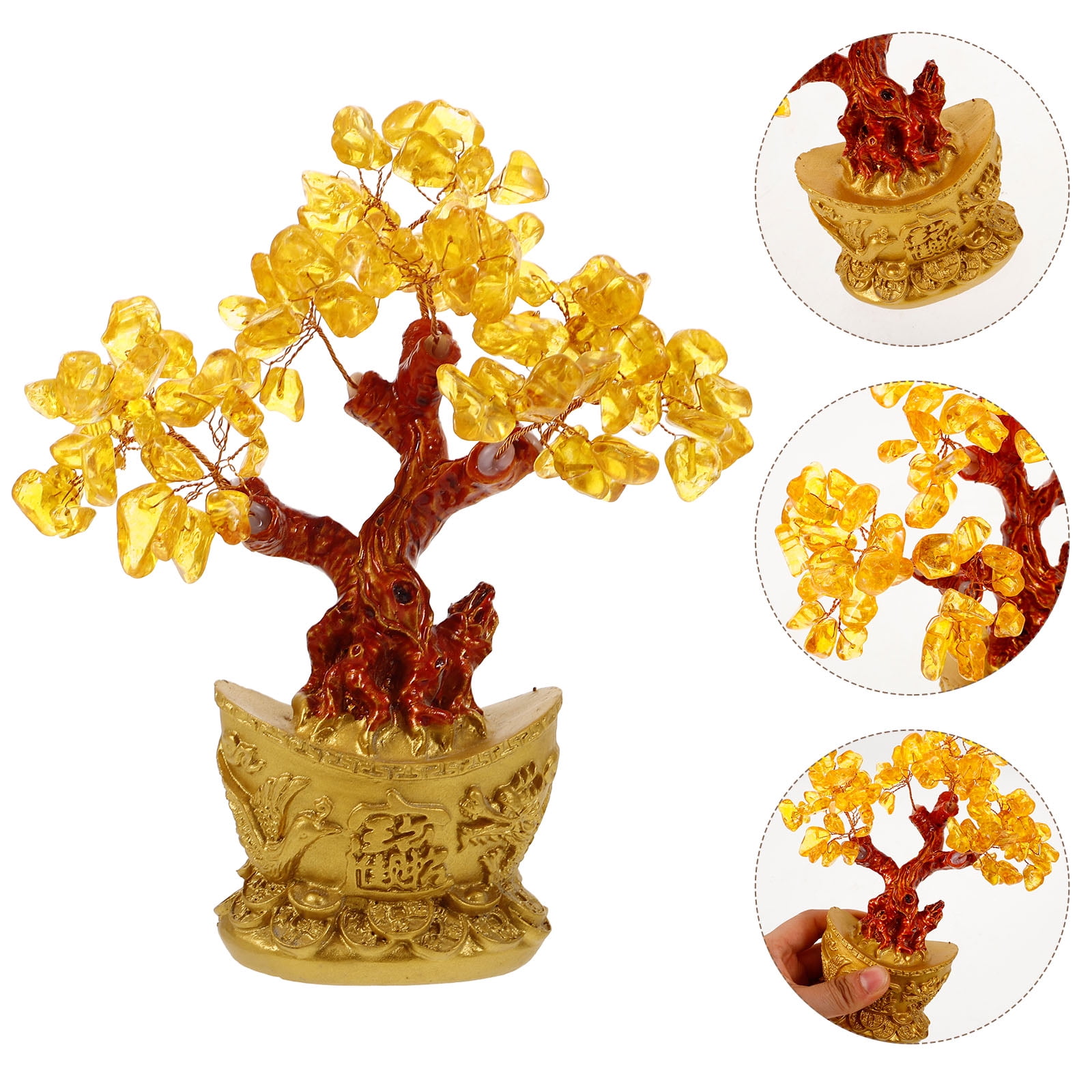 Stri Chinese Desktop Crystal Money Tree Bonsai Traditional Money Tree ...