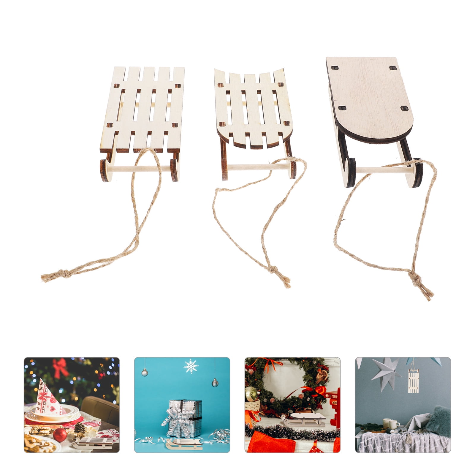 Stri Set of 9 Miniature Wooden Sleds for Table Decoration, Unfinished ...