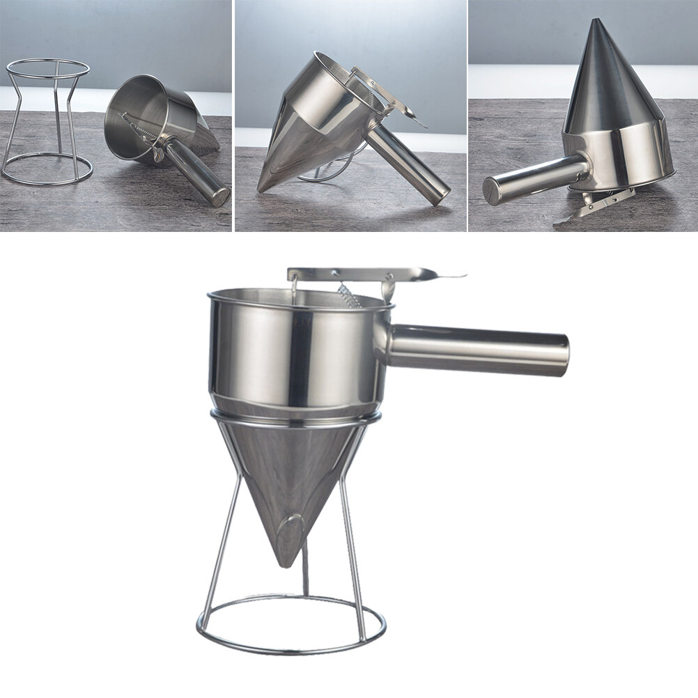 Stri Stainless Steel Funnel with Rack Pancake Batter Dispenser Funnel ...