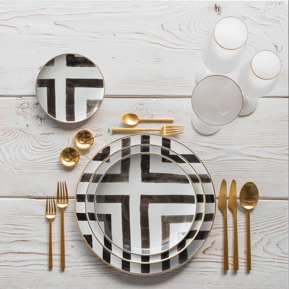 Striata Plate Set 16 Piece, Elegant Dinnerware for 4, Modern and ...