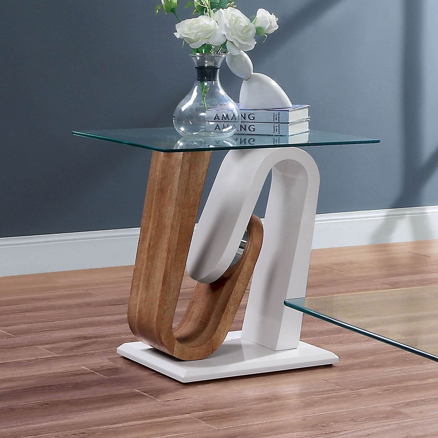 Strick & Bolton Tong Contemporary White 22-inch Wood and Glass Top 1-Shelf Side Table by ...