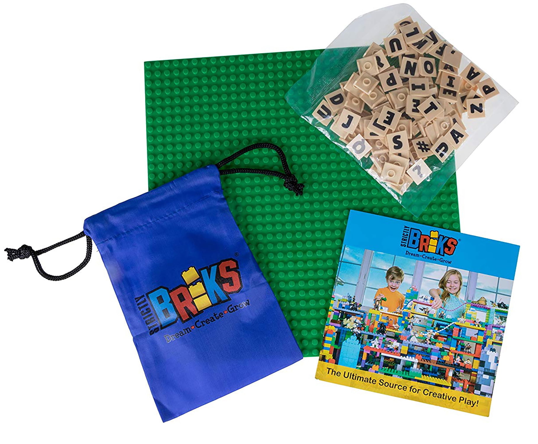 Strictly Briks AlphaBriks and 10x10 Green Baseplate, 100 Pieces, 2x2 ...