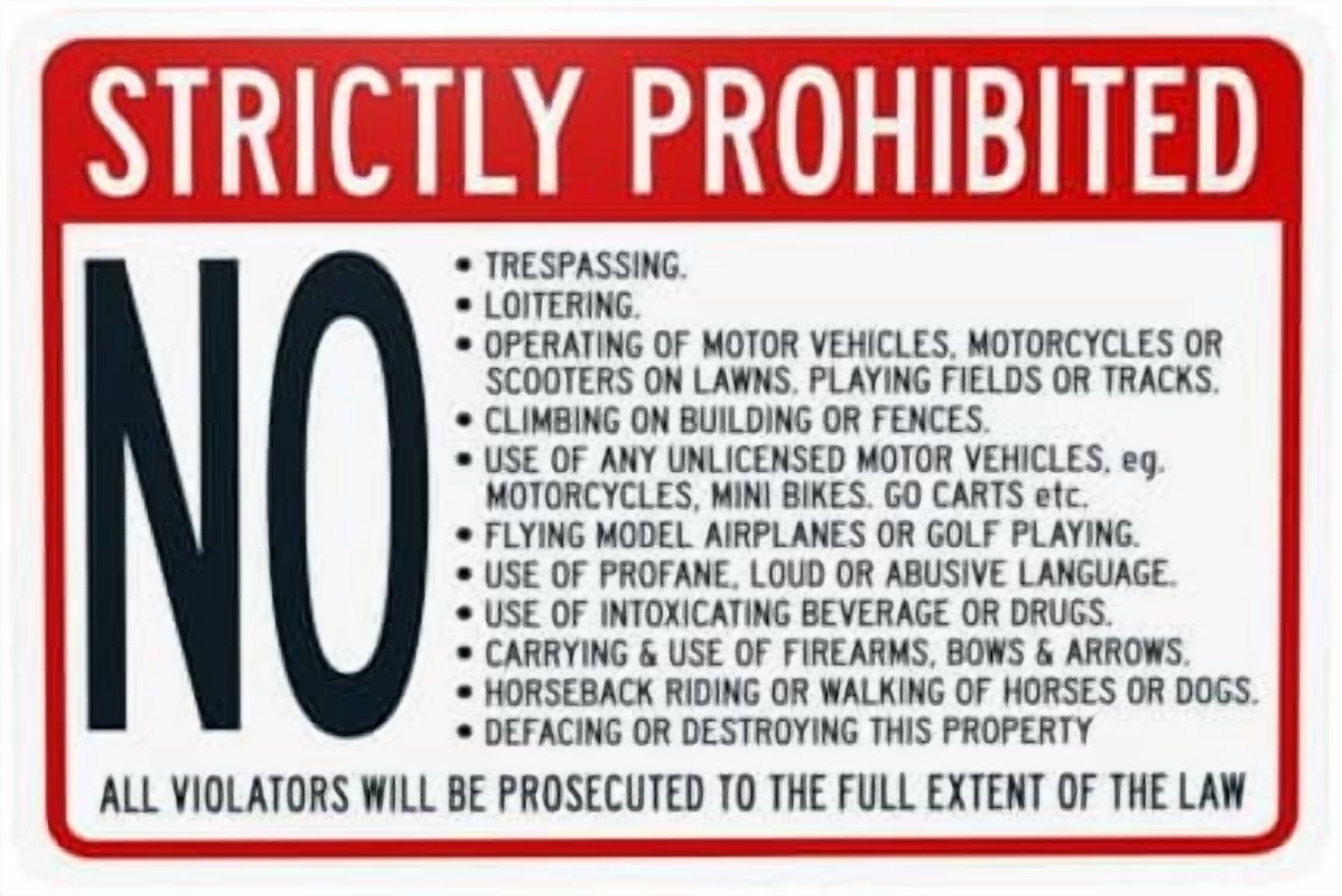 Strictly Prohibited No Trespassing Loitering Climbing On Building Or ...