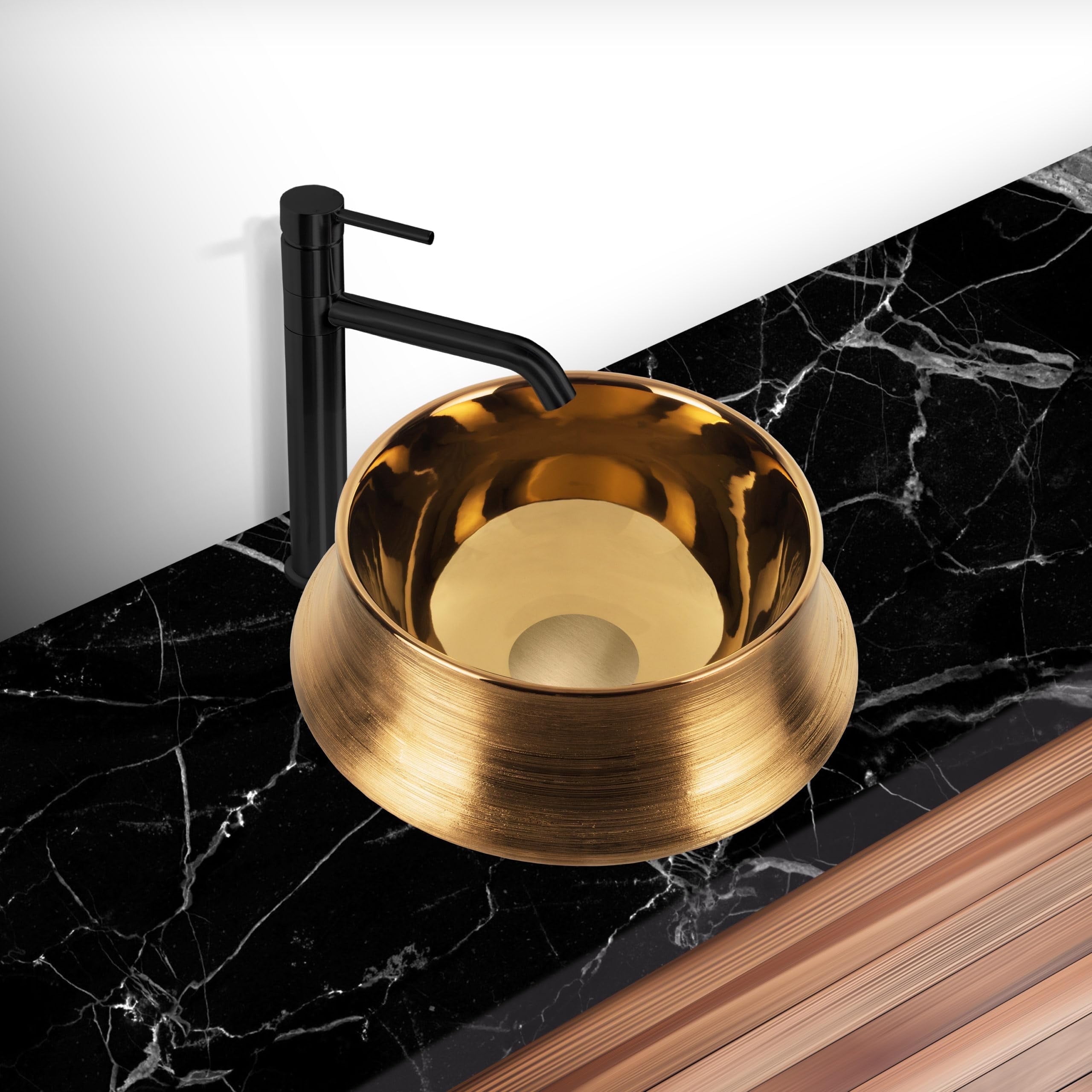 Strictly Sinks 14 Inch Bathroom Vessel Sink – Glossy Gold Ceramic ...
