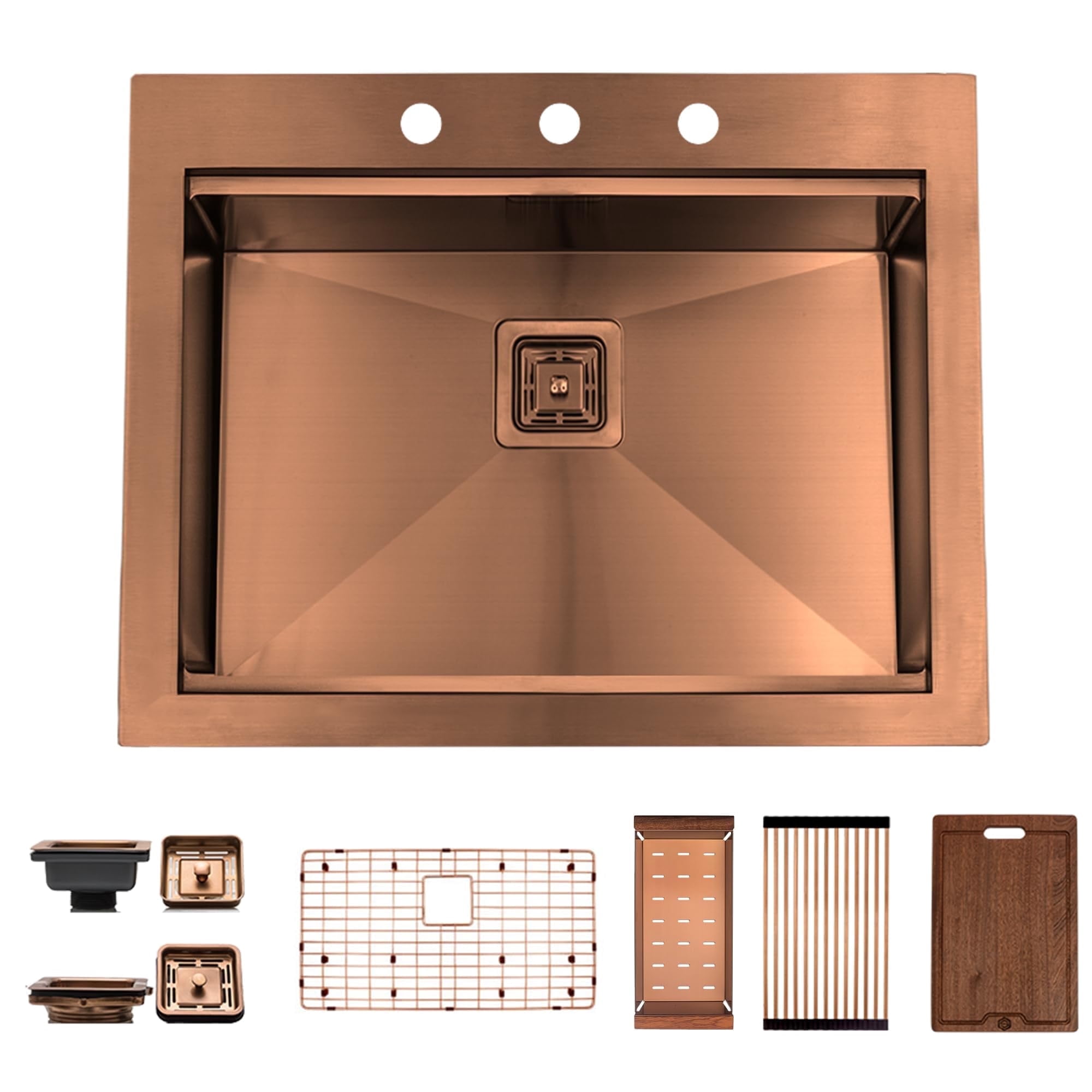 Strictly Sinks 25” Dual Mount Kitchen Sink Workstation Copper 16 Gauge ...