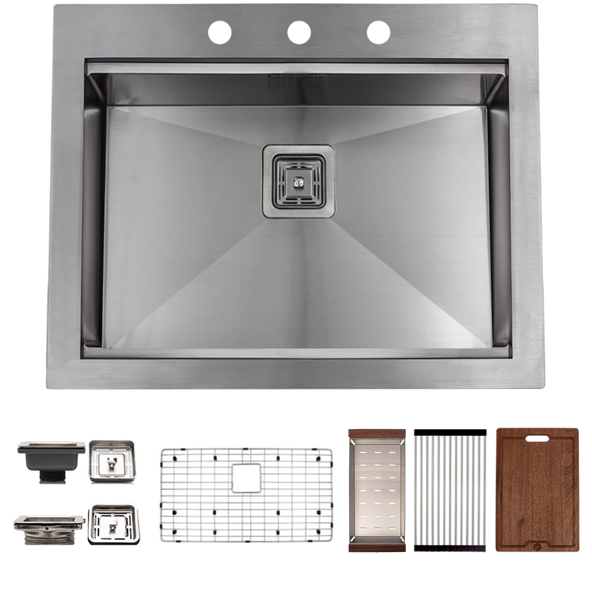 Strictly Sinks 25” Dual Mount Kitchen Sink Workstation Silver 16 Gauge ...