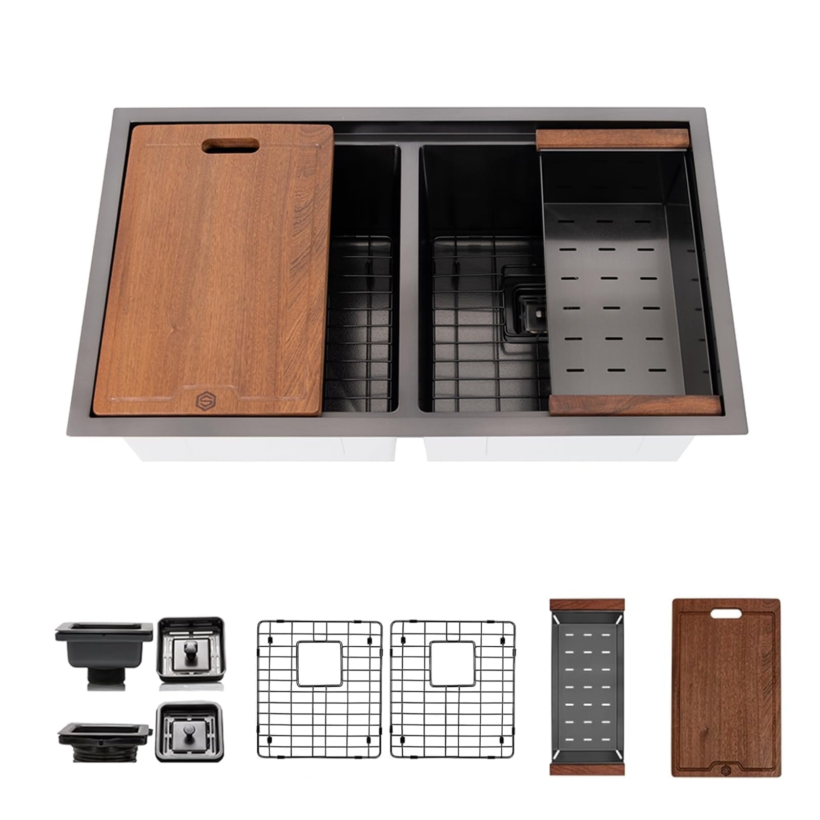 Strictly Sinks 32" Undermount Workstation Black Kitchen Sink Leather ...