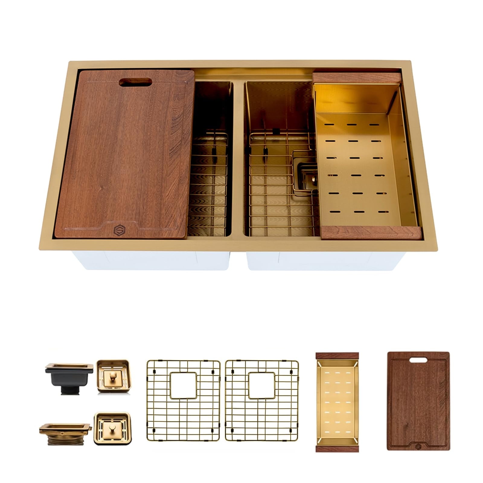 Strictly Sinks 32" Undermount Workstation Gold Kitchen Sink – Wave ...