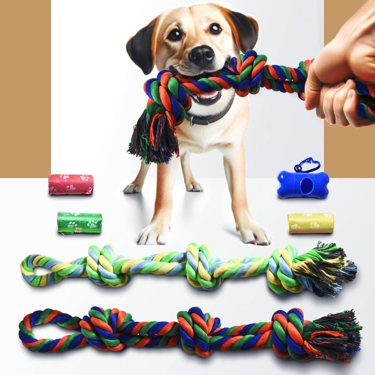 Stride Dog Rope Toy for Tug of War, Set of 2, Large Dog Ropes with 3 ...