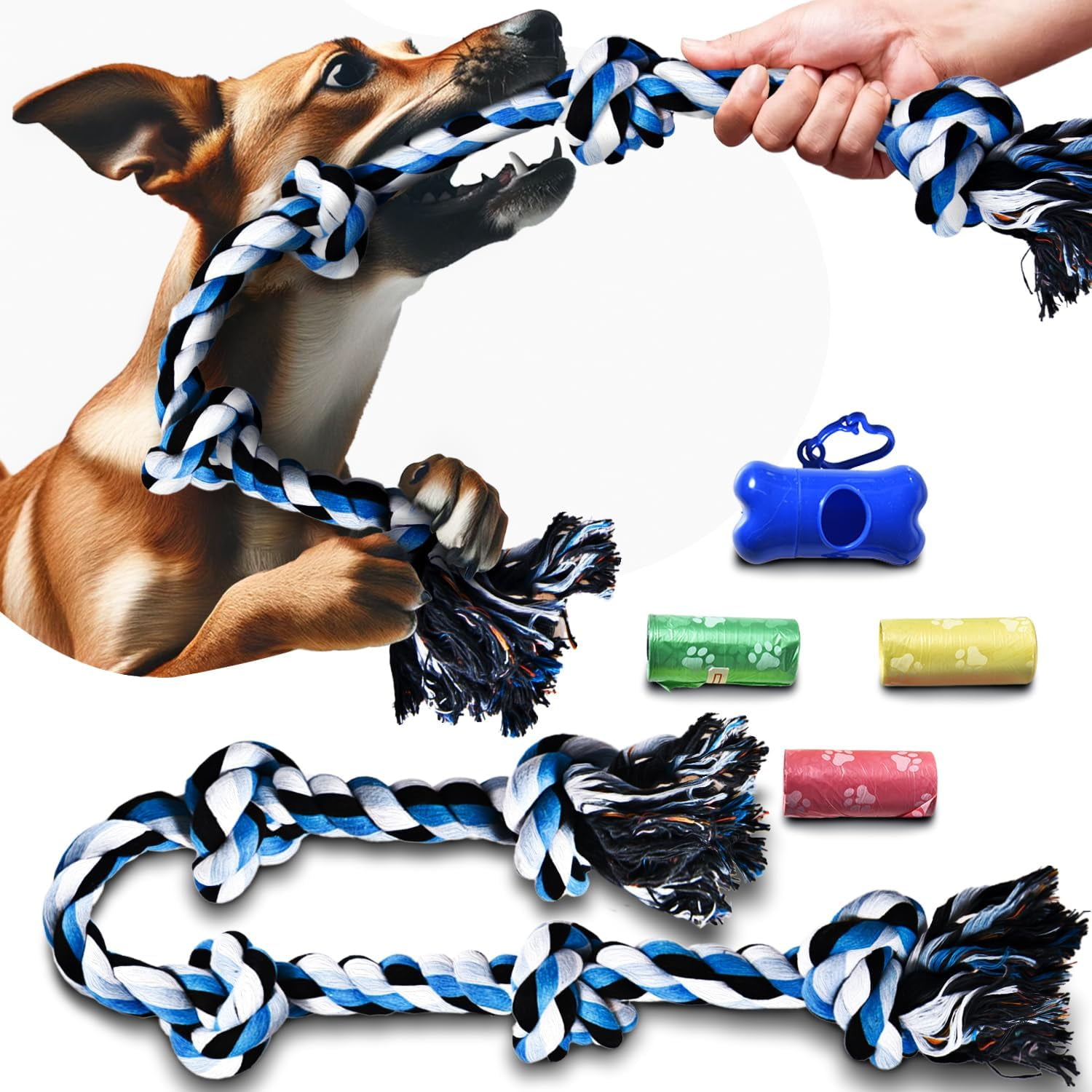 Stride Dog Toys for Aggressive Chewers, 36" Indestructible Dog Rope Toy ...