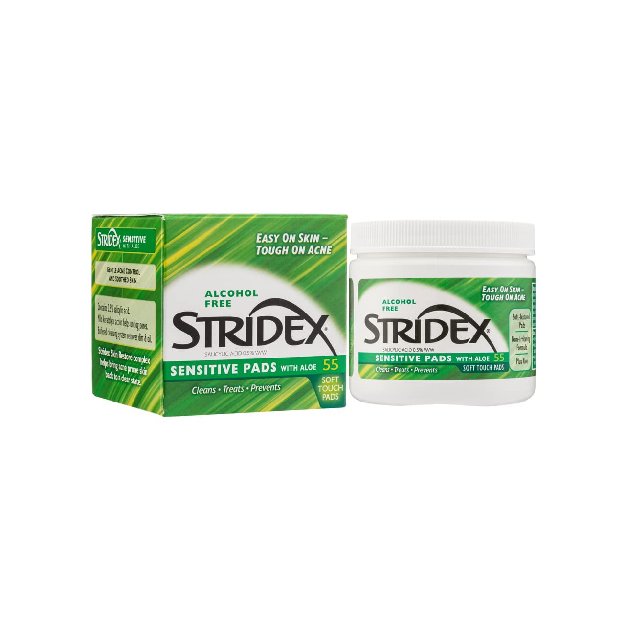 Stridex Sensitive Skin Acne Medication Pads, Salicylic Acid 0.5%, 55 ...