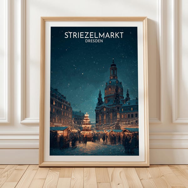 Striezelmarkt Dresden Wall Art Showing Snowy Night Christmas Market ...