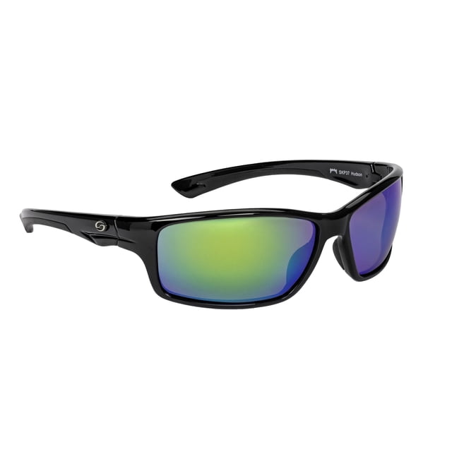 Strike King Plus Hudson Sunglasses, Shiny Black Frame, Green Mirror ...