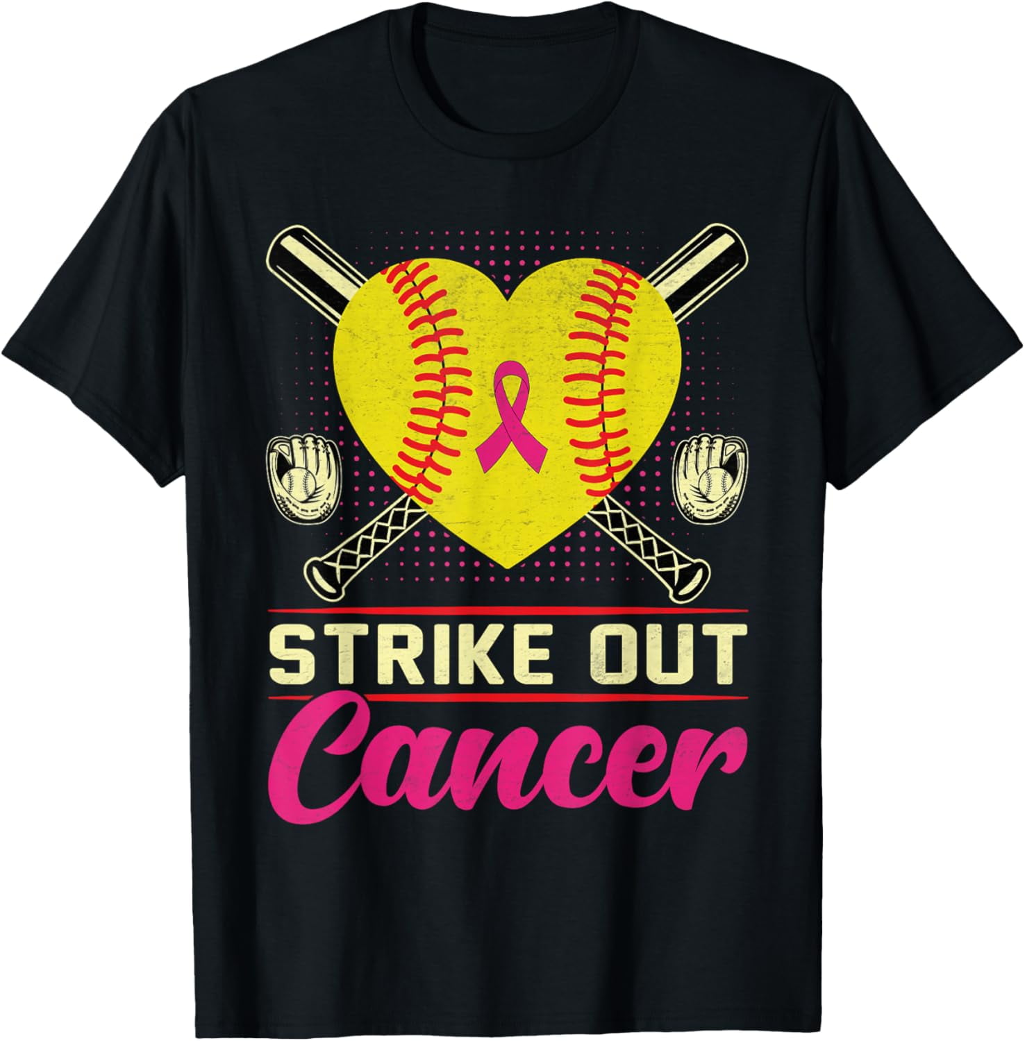 Strike Out Breast Cancer Awareness Day Pink Ribbon Softball T-Shirt ...