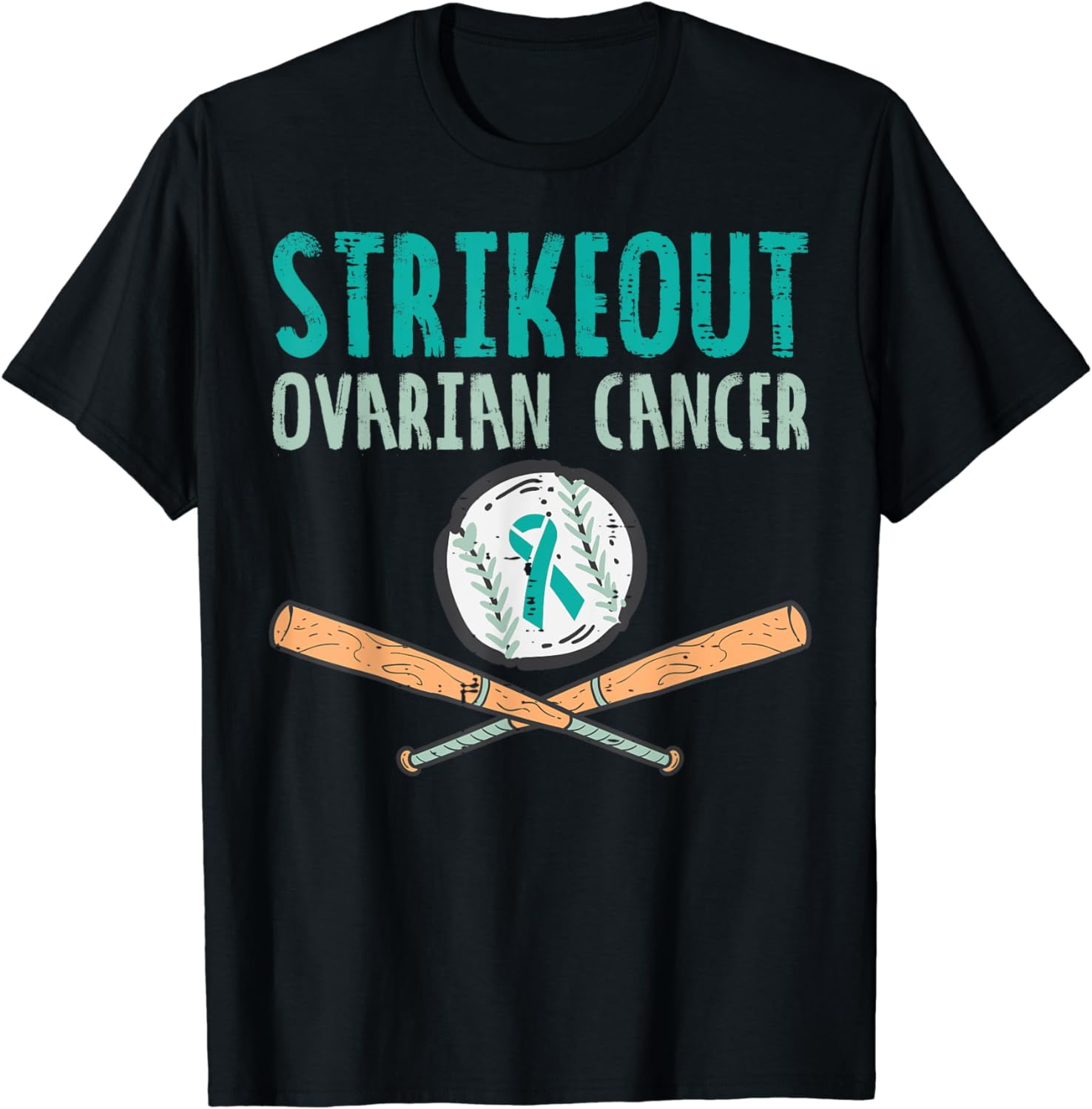 Strikeout Ovarian Cancer Baseball Teal Ribbon Awareness T-Shirt ...