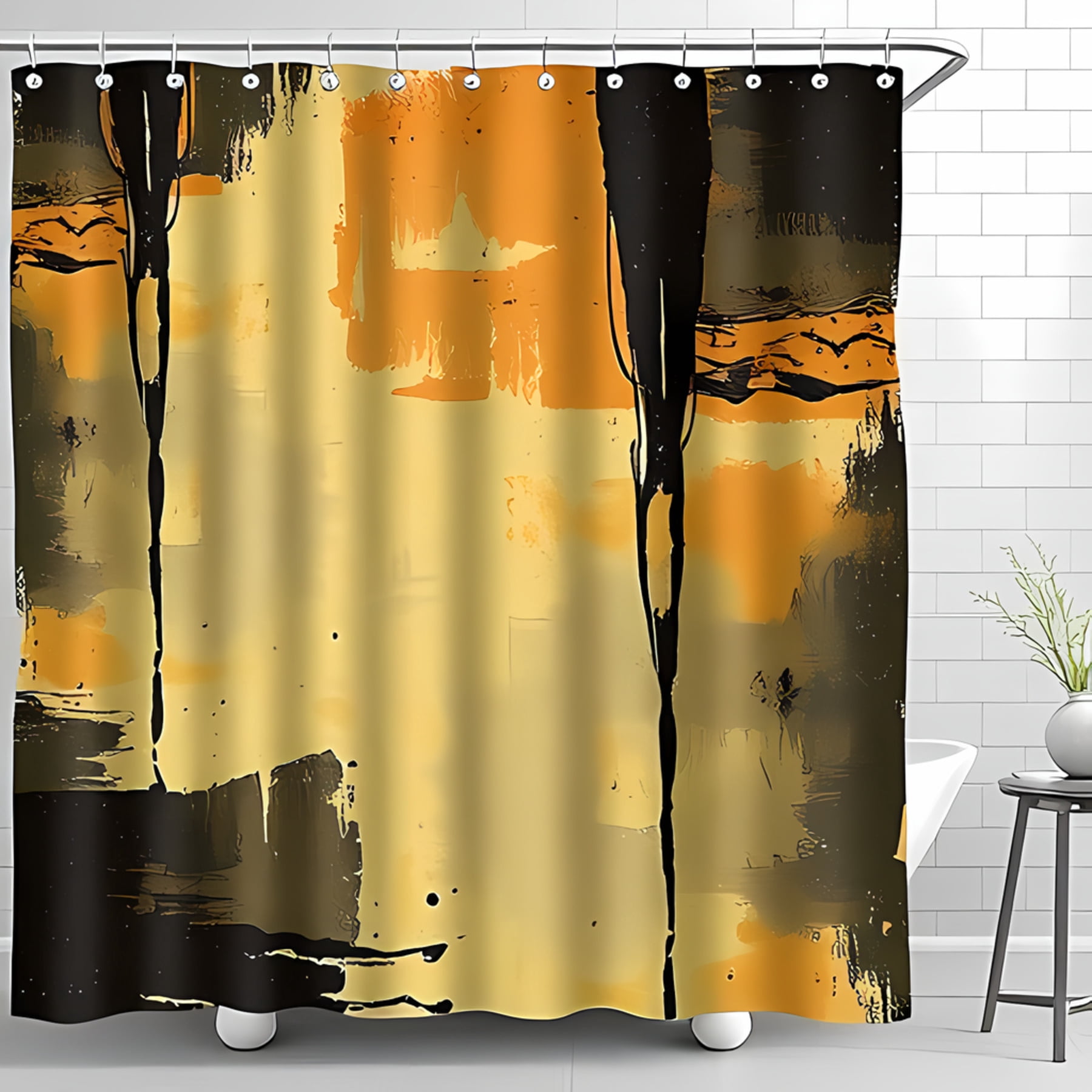 Striking Abstract Shower Curtain in Warm Earthy Tones Modern Art Design ...