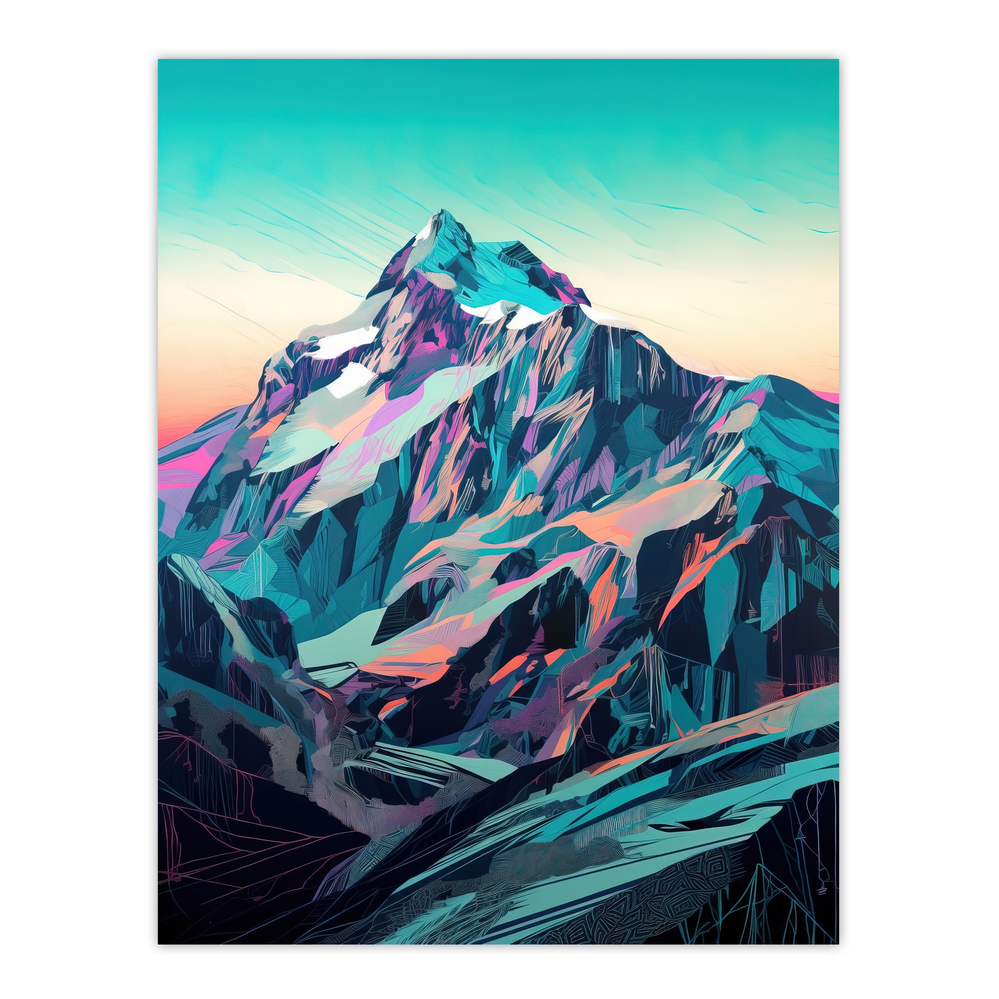 Striking K2 Mountain Landscape Pastel Colour Artwork Turquoise Pink ...