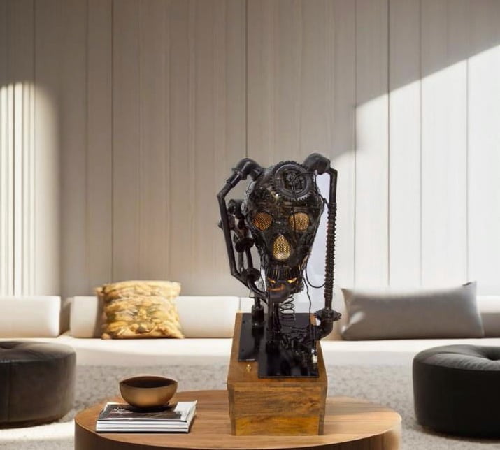 Striking Metal with Wood Base 28.5" Skull Table Lamp Light - Walmart.com