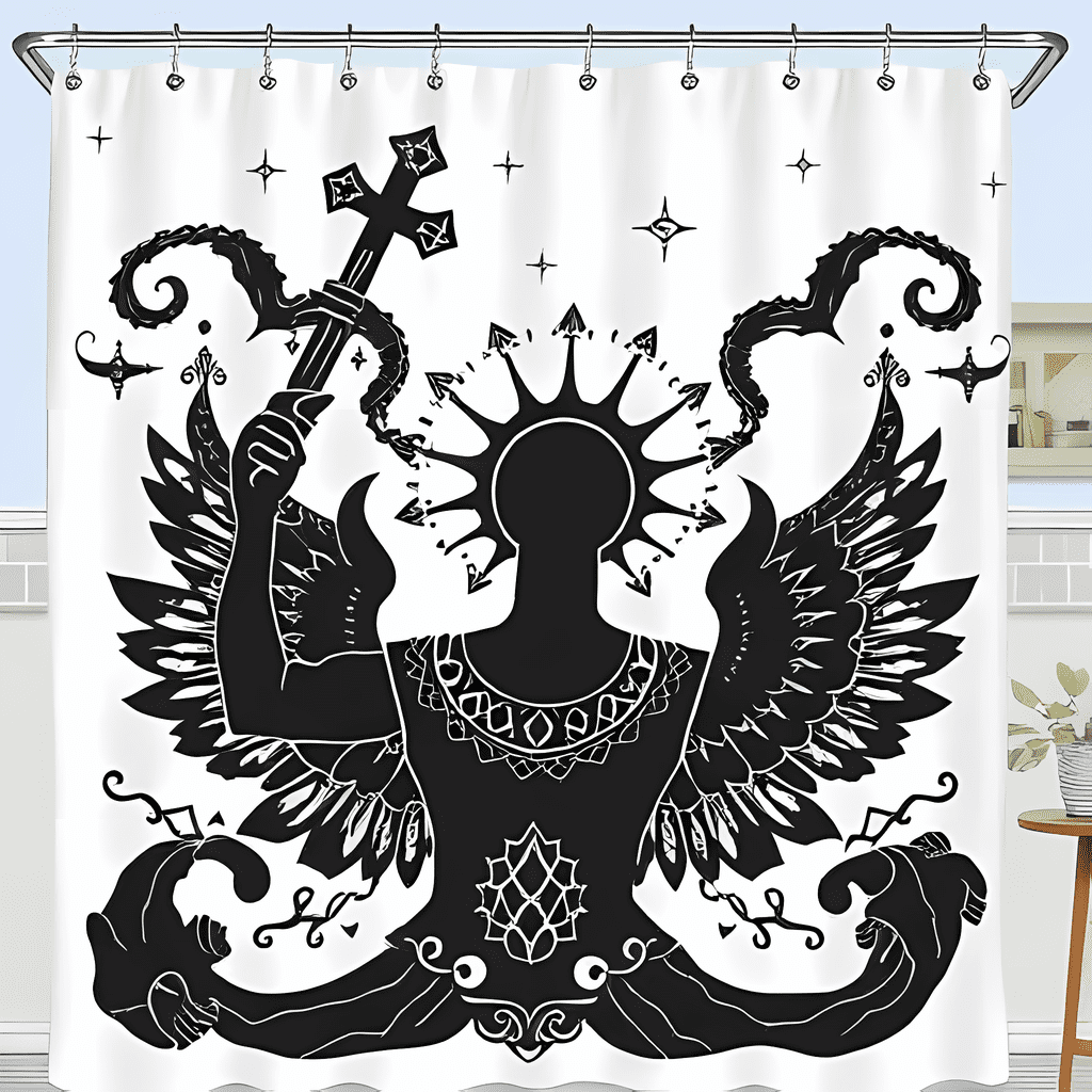 Striking Monochrome Winged Figure Shower Curtain - Gothic & Occult ...