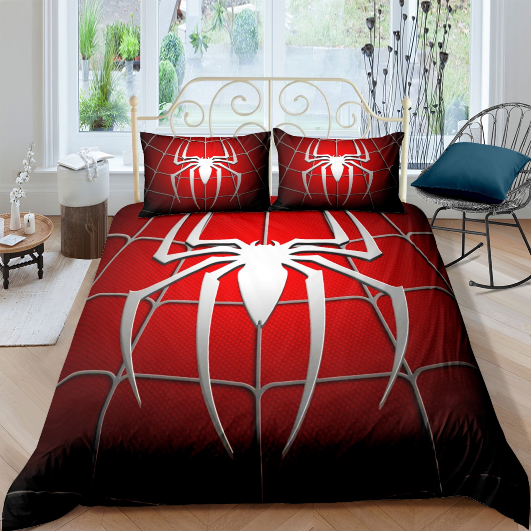Striking Silver Spider Bedding Set Bold Red Spiderweb Design - Walmart.com