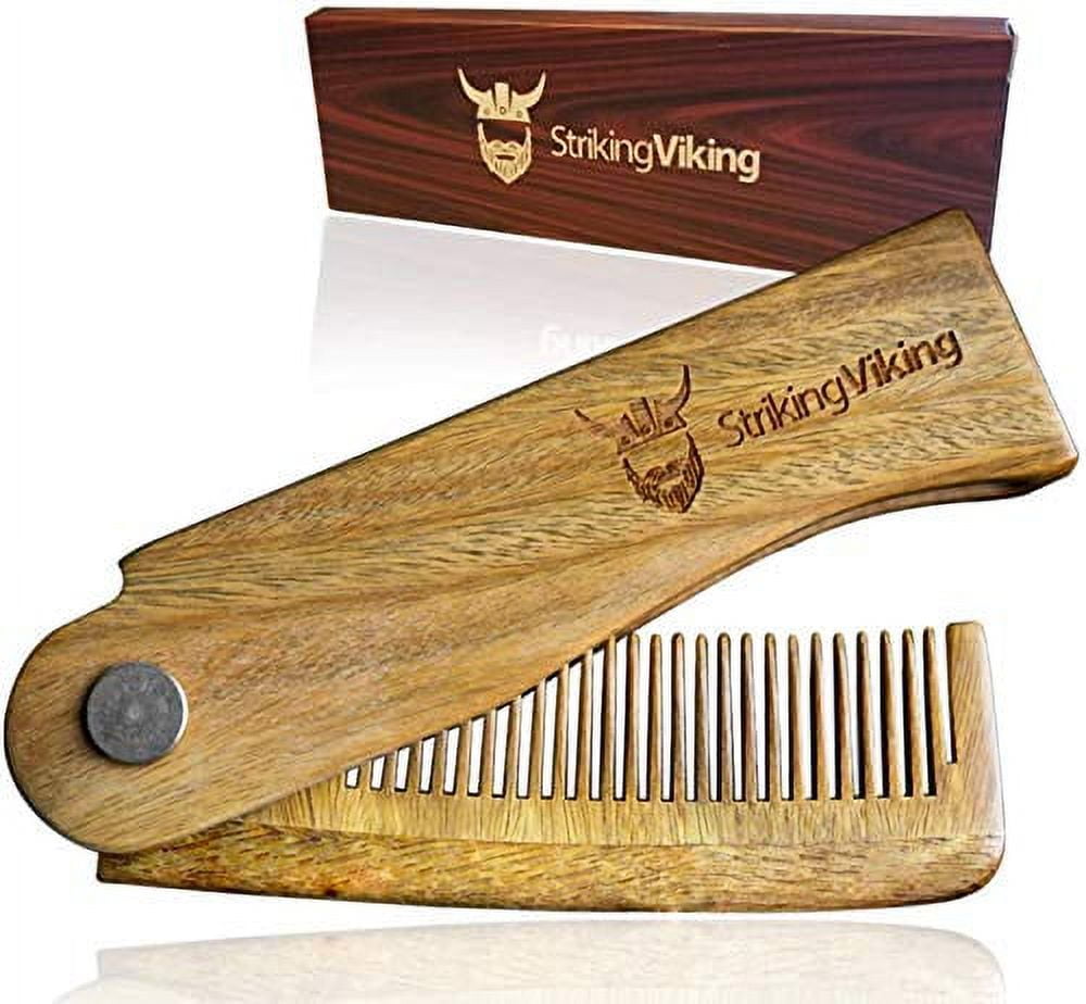 Striking Viking - Wide Detangling Folding Wood Comb for Hair and Beard ...