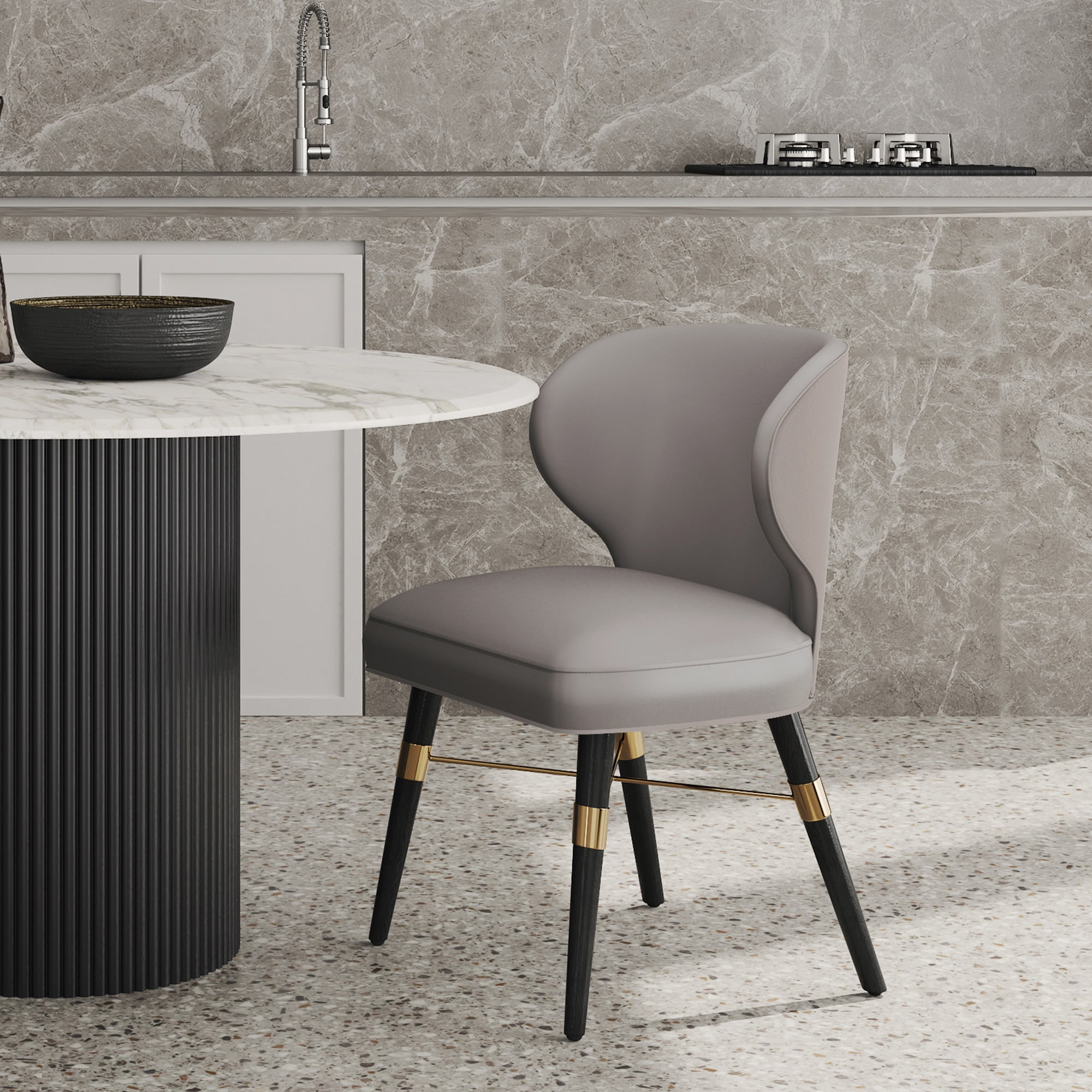 Strine Wood Upholstered Dining Chair - Dark Taupe Velvet & Leatherette ...