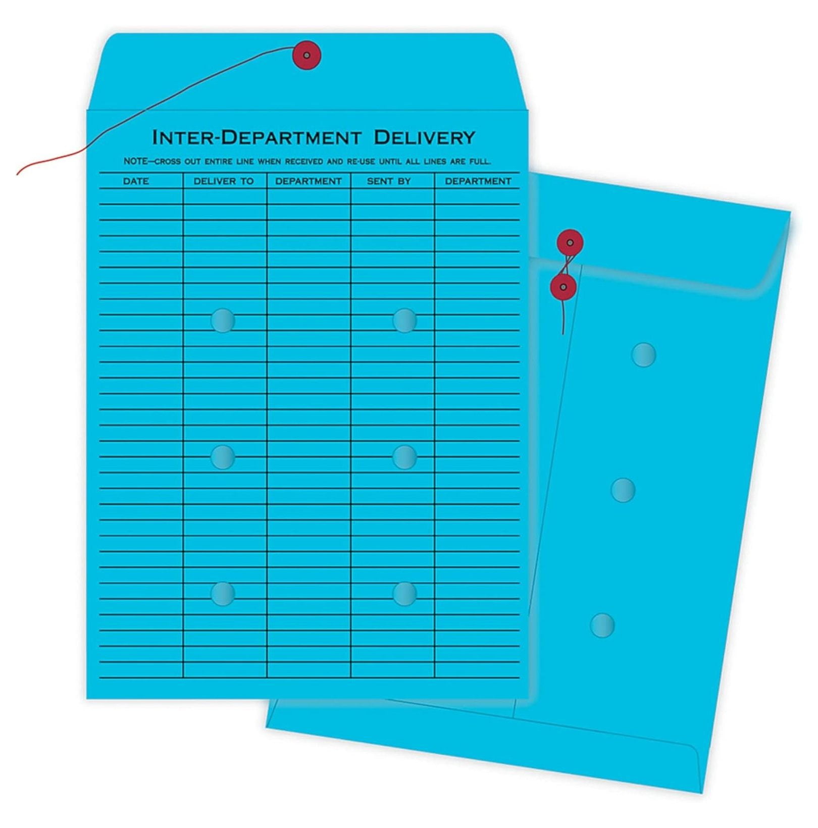 String & Button Envelopes 10x13, Blue Interoffice Envelopes, 28lb Stock, 100 Count, Narrow Rule ...