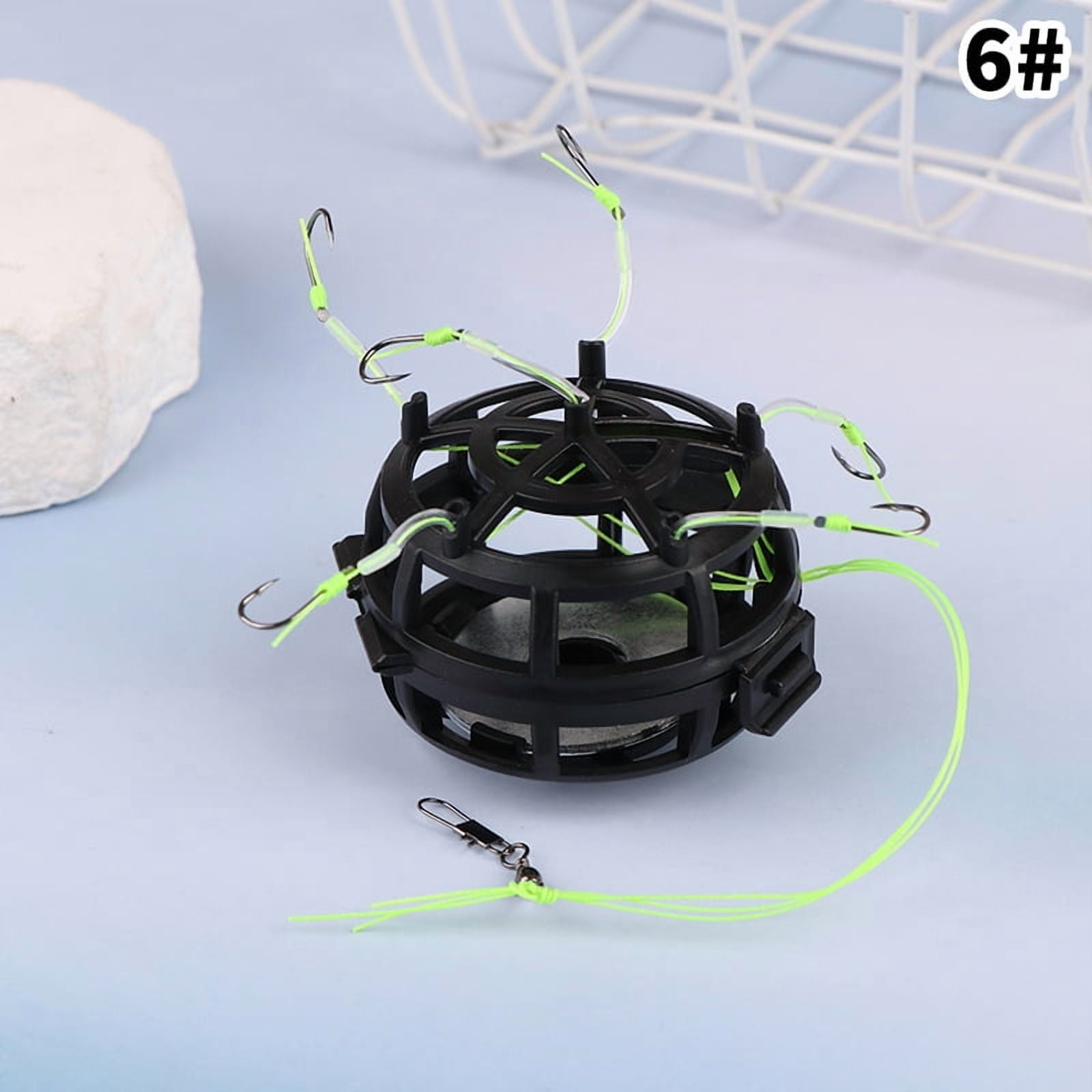 String Hook Fishing Bait Cage 6 Hook Carbon Steel Line Group Feeder ...