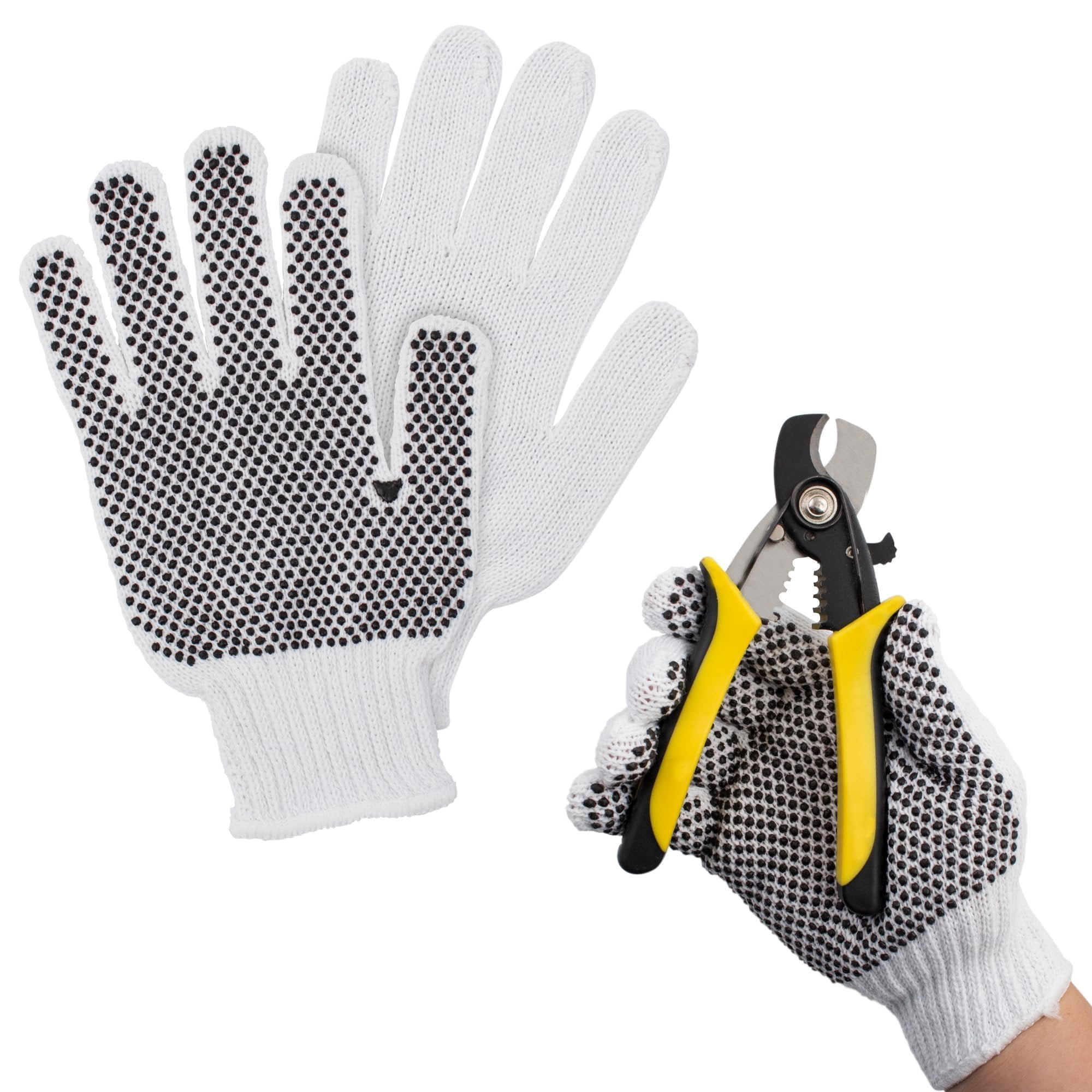 String Knit Gloves with Grip Dots 10'', Pack of 480 White Work Cotton ...