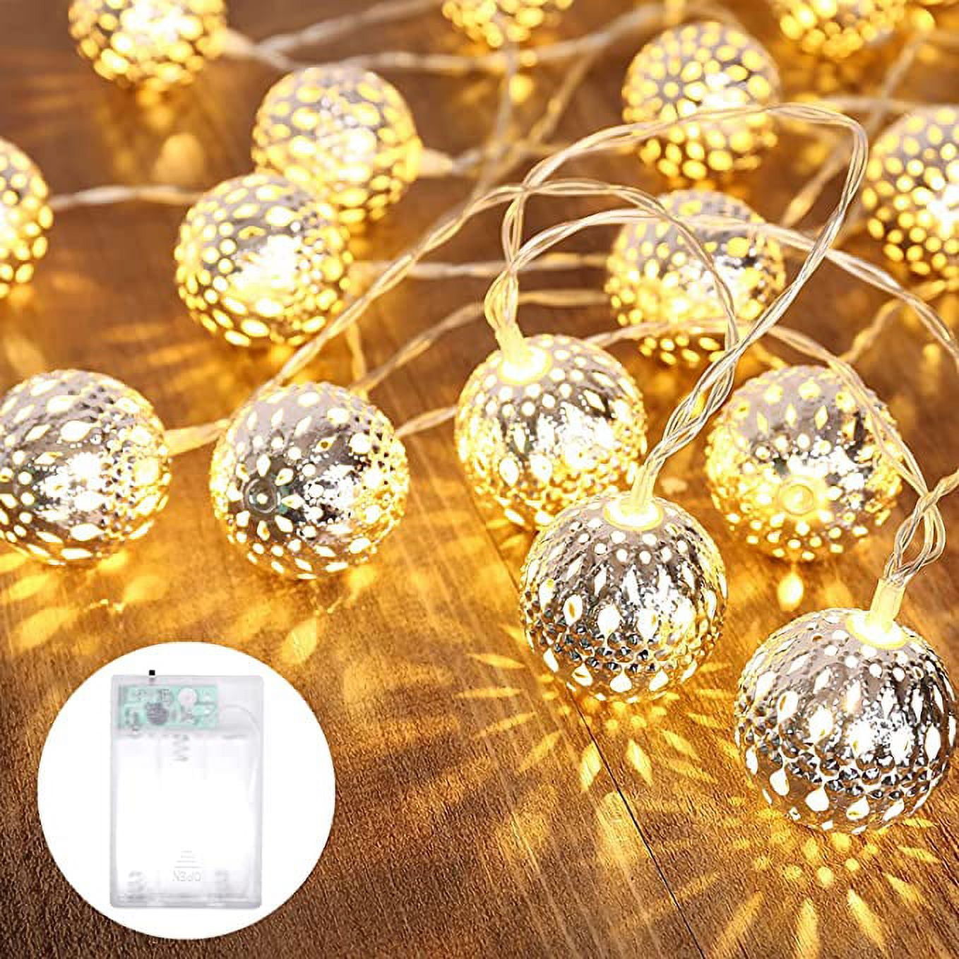 String Light Battery Operated 20 LED Silver Globe Lights with Oriental ...