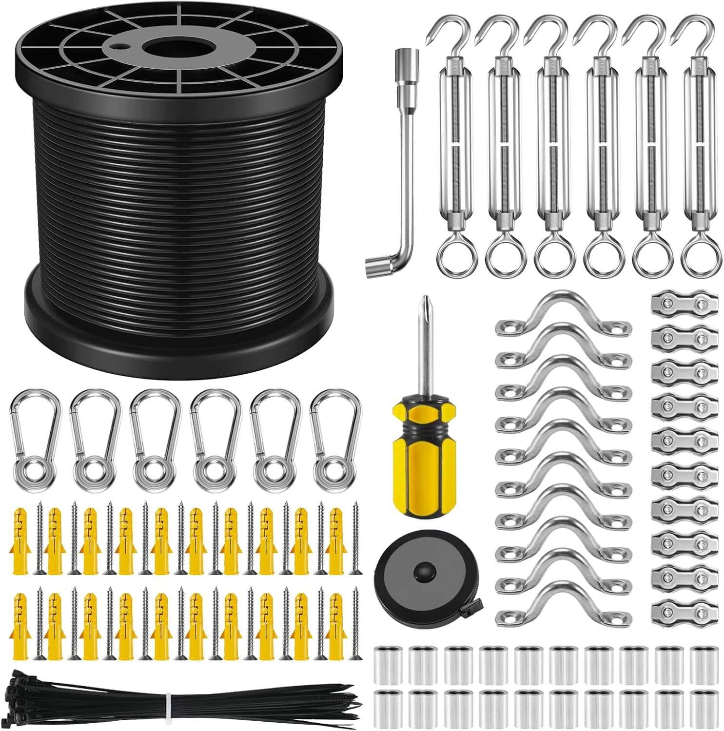 String Light Hanging Kit with 200 Ft Vinyl Coated 304 Stainless Steel ...