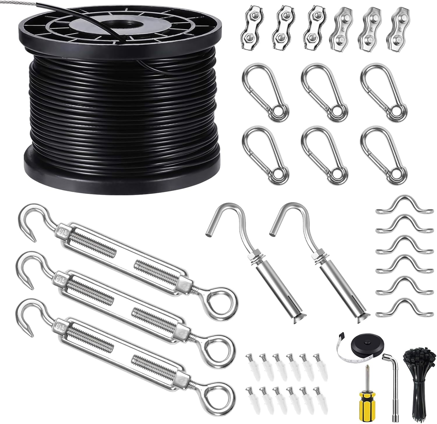 String Light Hanging Kits, 165FT Coated Stainless Steel 304 Wire Rope ...
