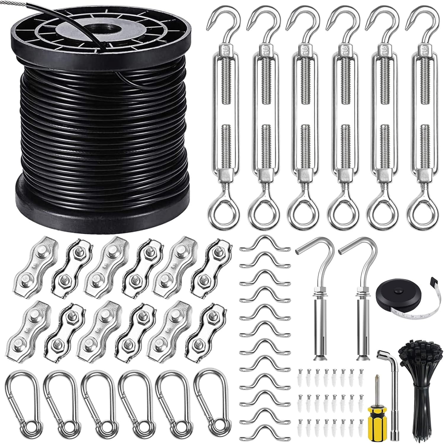String Light Hanging Kits, 300FT Coated Stainless Steel 304 Wire Rope ...