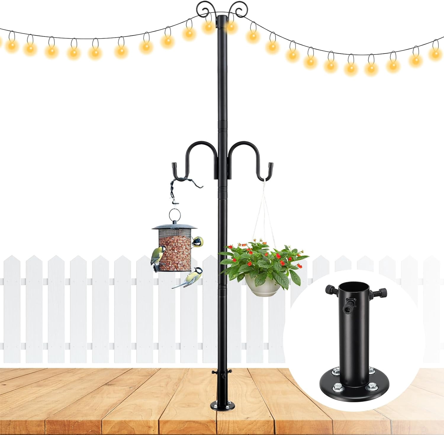 String Light Poles, 11.81 FT Metal Patio Poles with Hook , Outdoor ...
