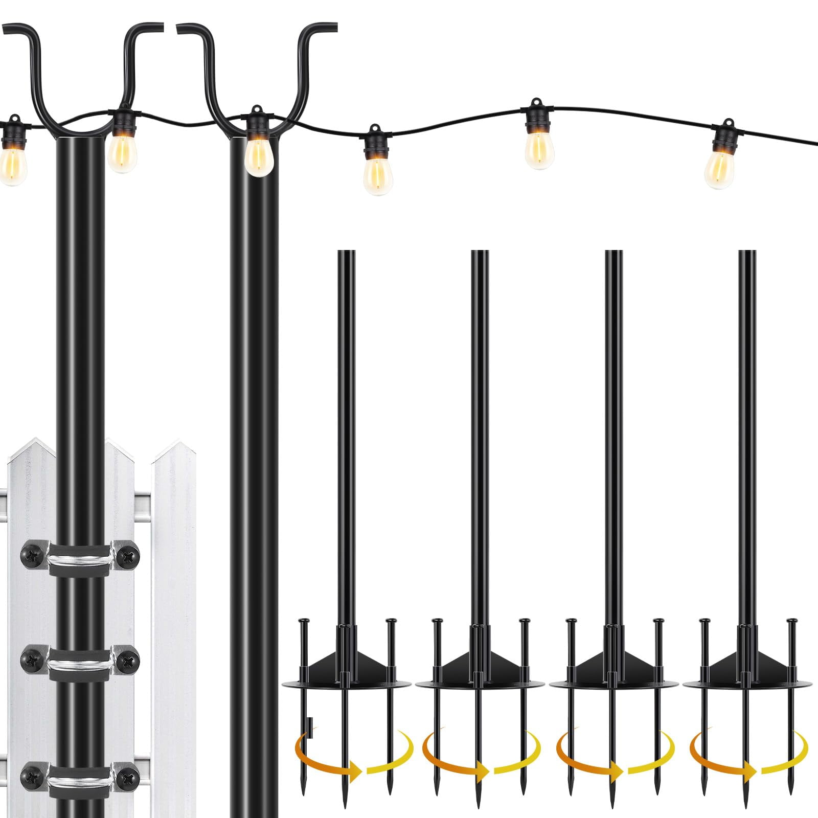 String Light Poles,11FT 4-in-1 Outdoor String Light Pole Stand for ...