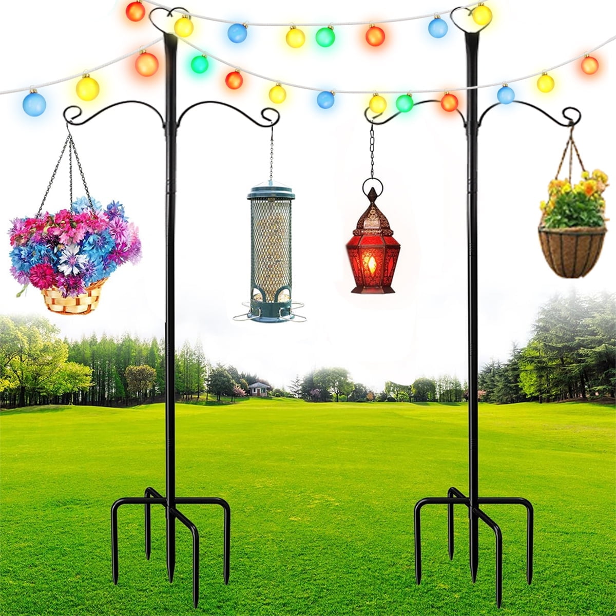 Umailgoo String Light Poles 2 Pack, 11' Outdoor Poles with Shepherd ...