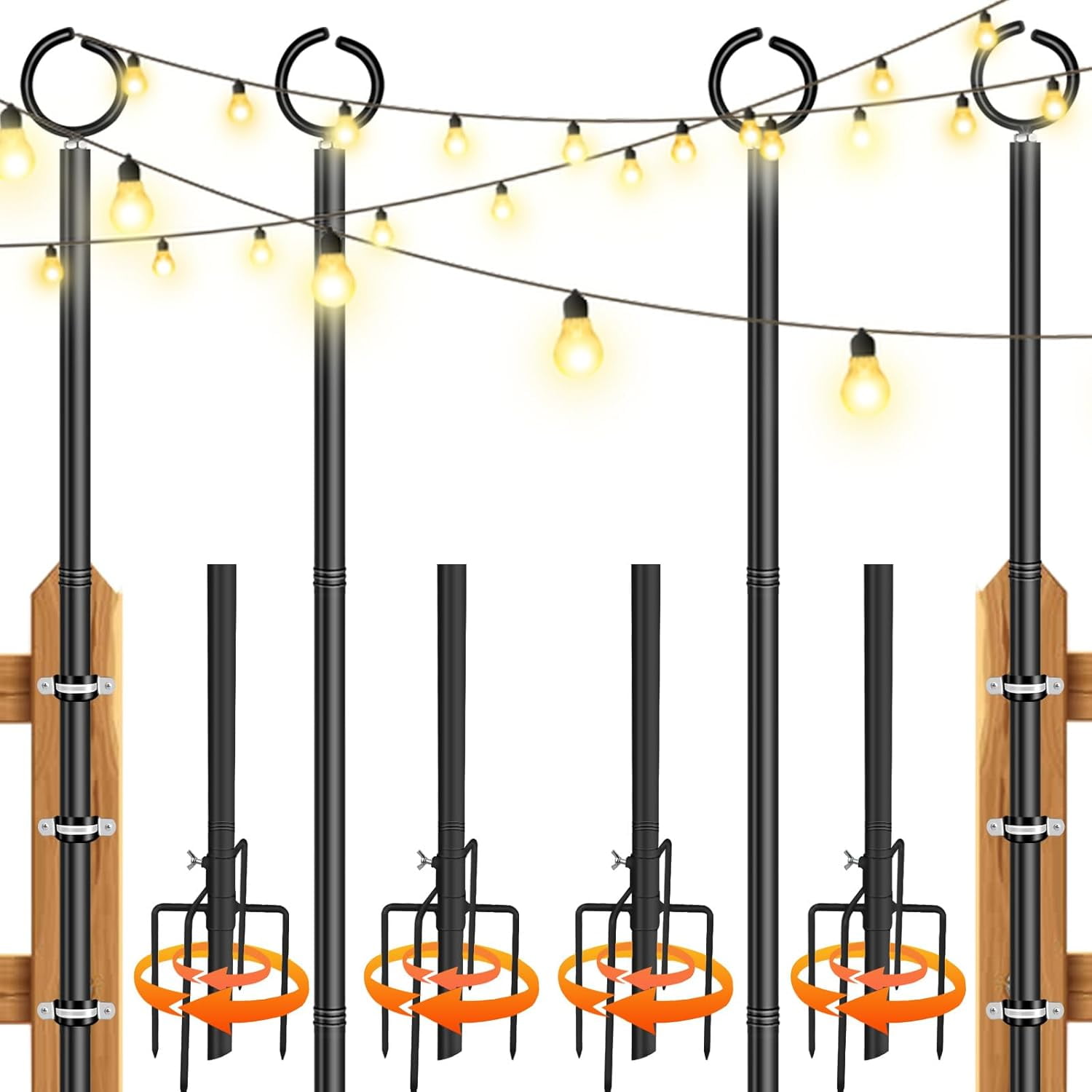 String Light Poles - 4 Pack 10.5FT Outdoor String Light Poles with Fork ...
