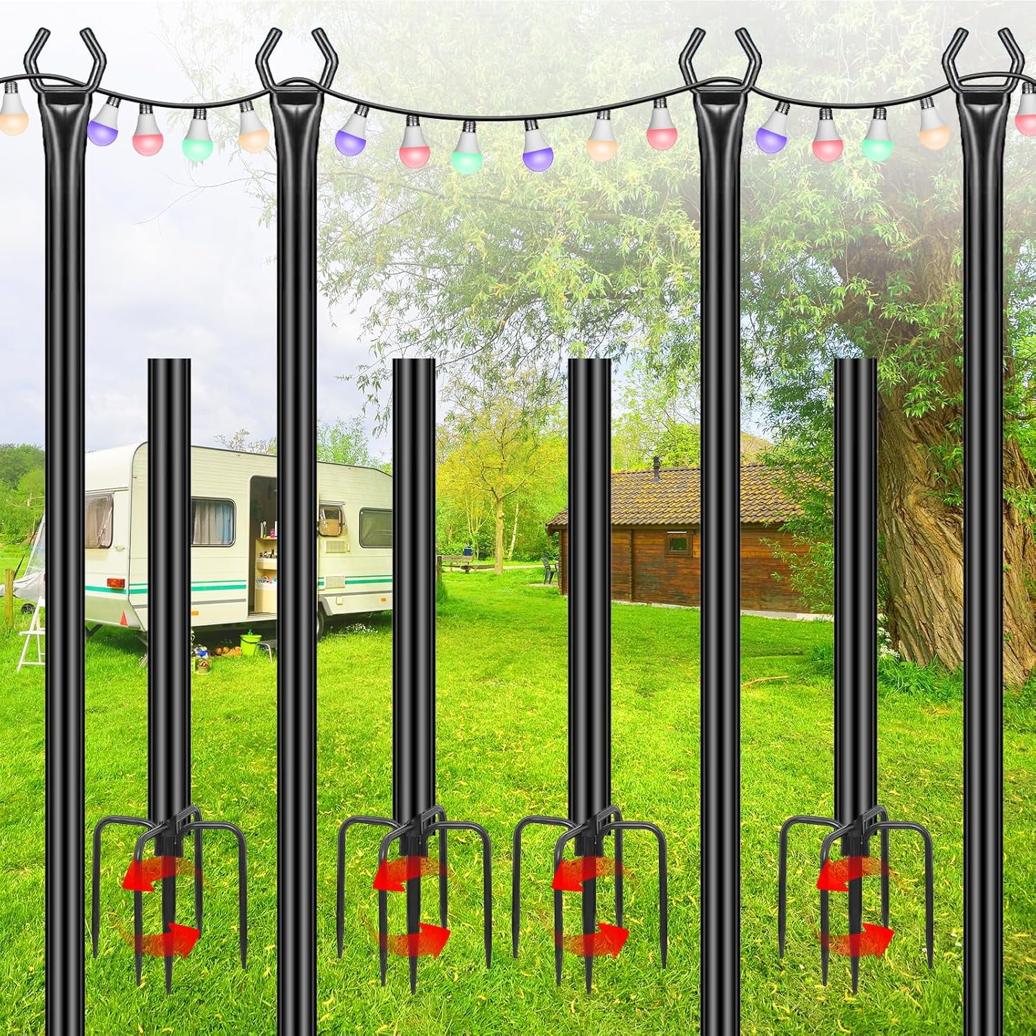 String Light Poles 4 Pack,10FT Metal String Light Poles for Outside ...