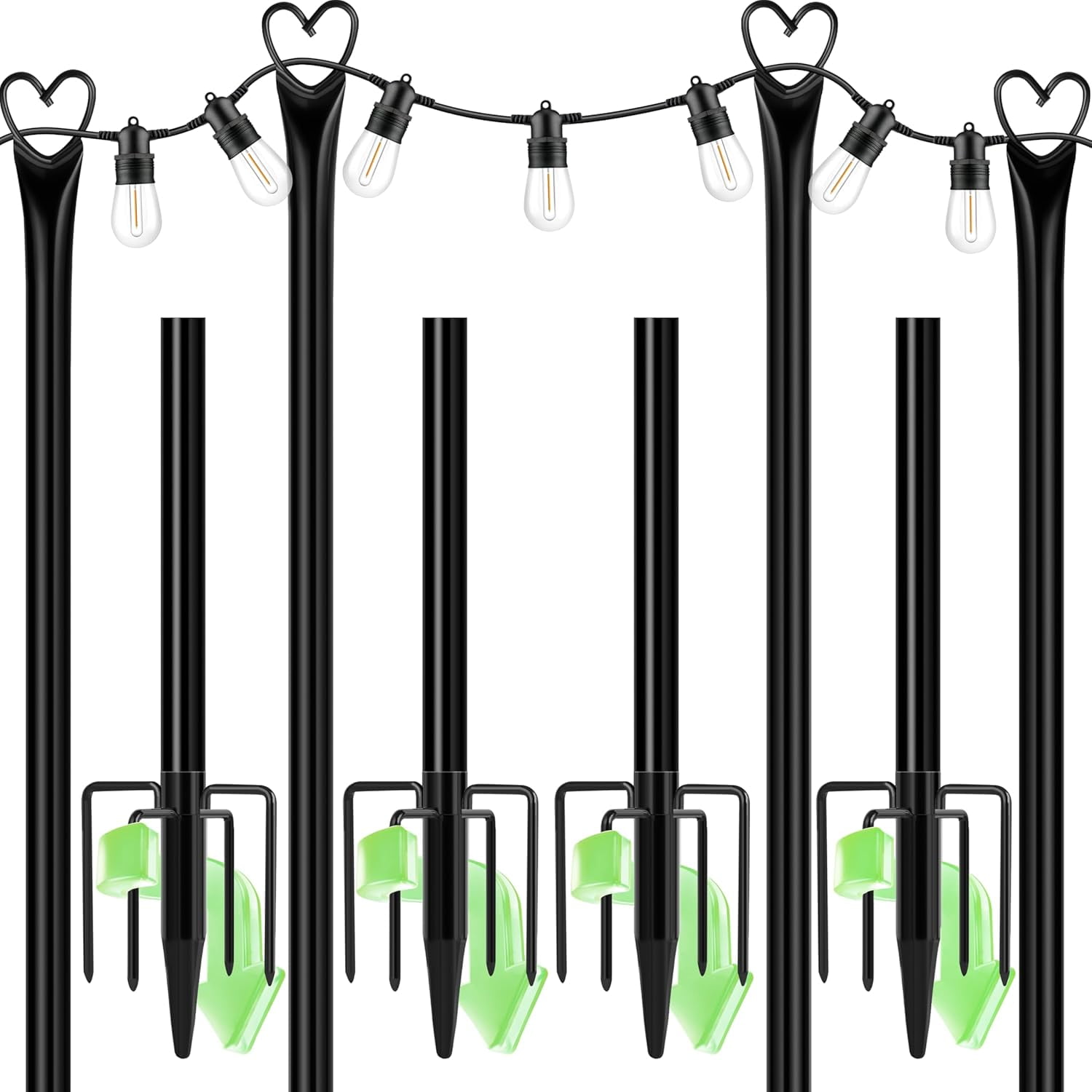 String Light Poles with Fork for Outdoor, 4 Pack 9.8 FT Tall Metal ...