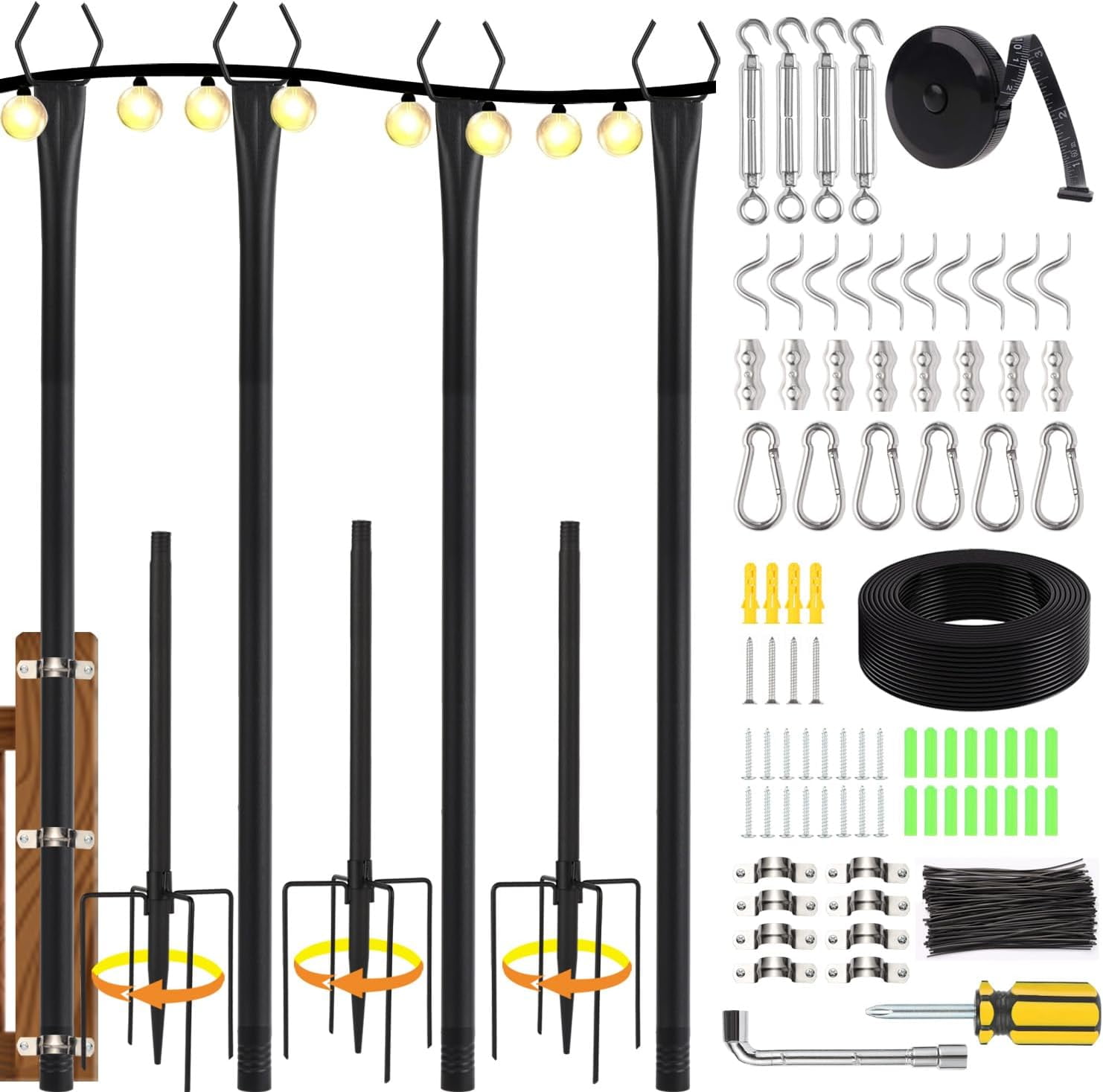 String Light Poles with Hanging Kits-4 Pack 10 Ft Light Stand with Fork ...