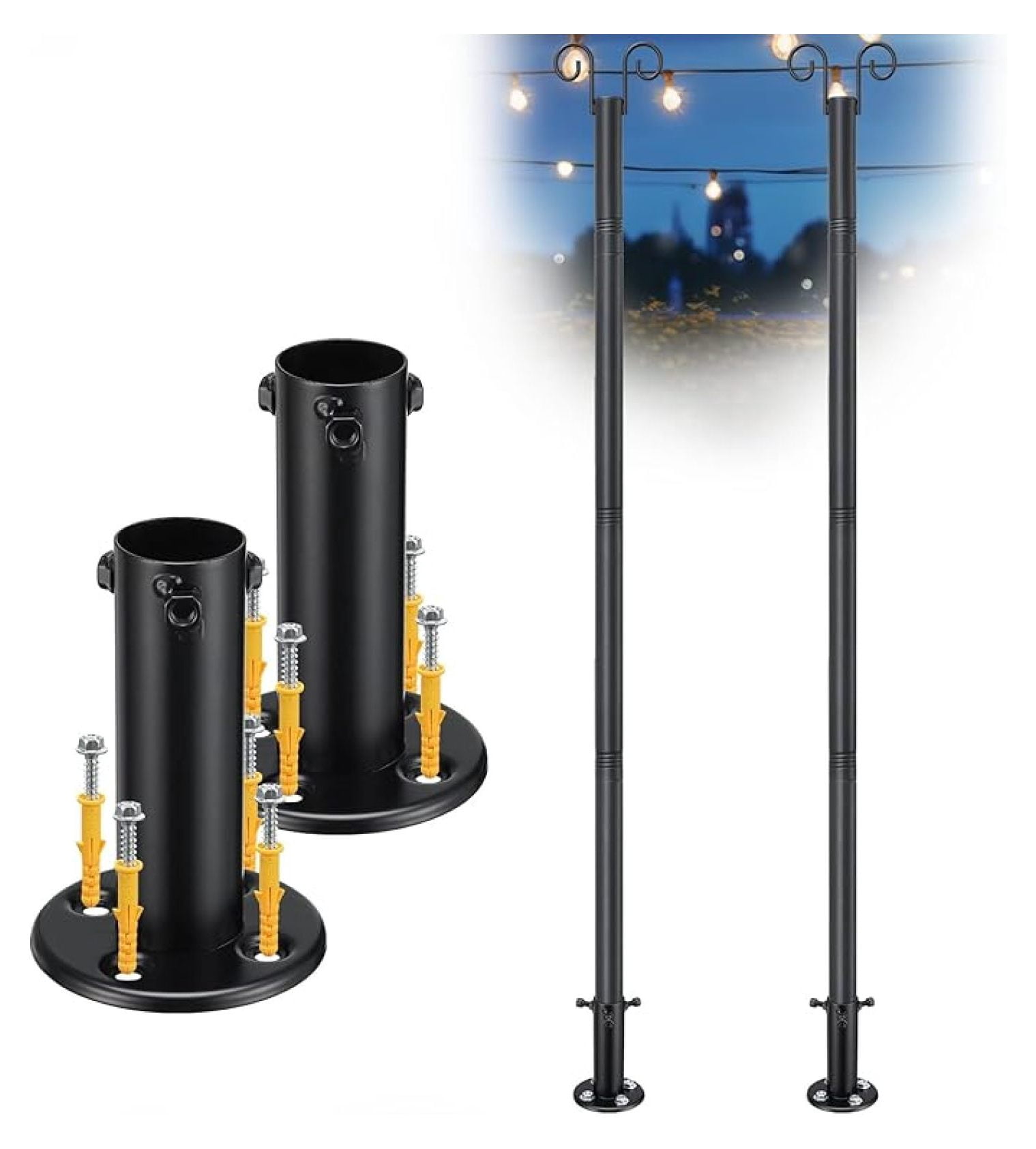 String Light Poles Outdoor 2 Pack 8FT, Heavy Duty Metal Garden Light ...