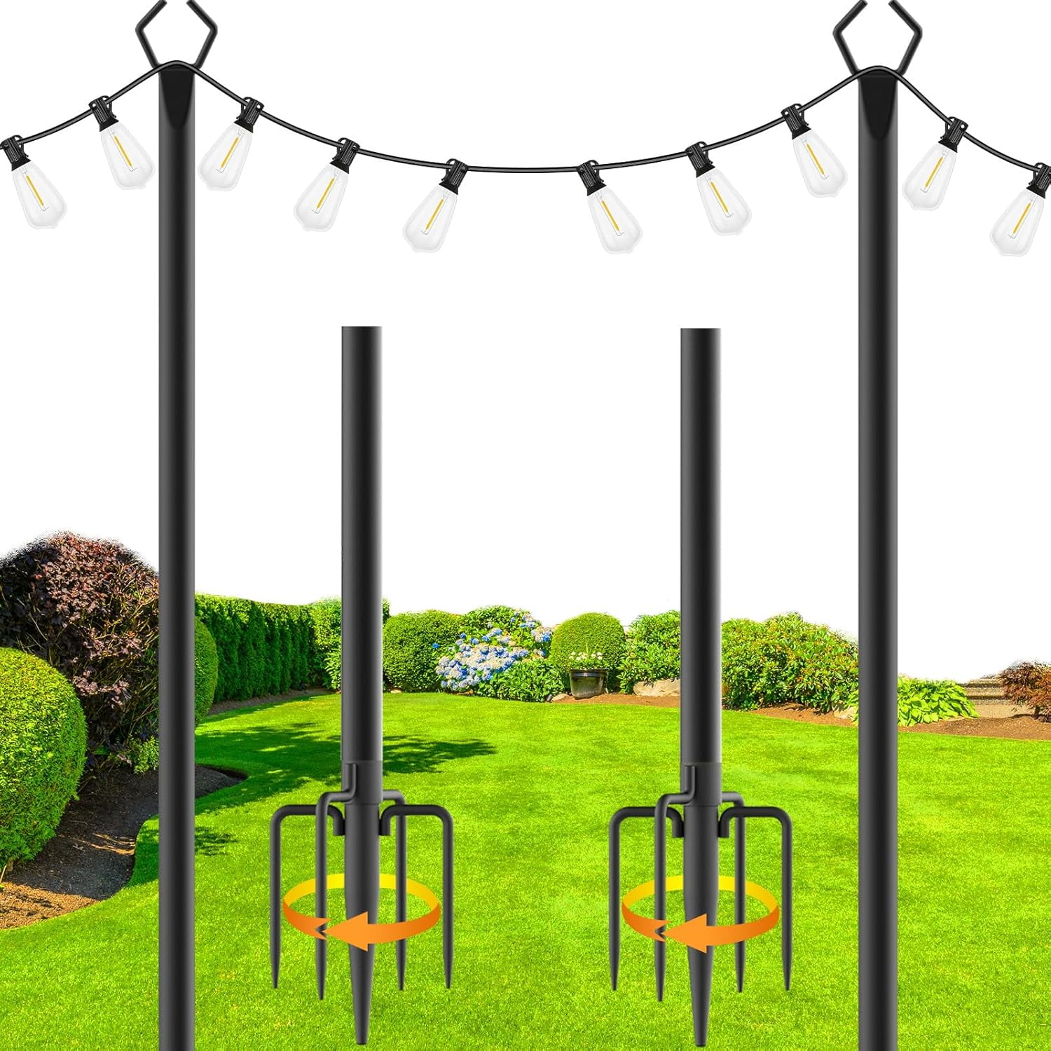 String Light Poles, Outdoor Light Poles with Forks, Outdoor Stand ...