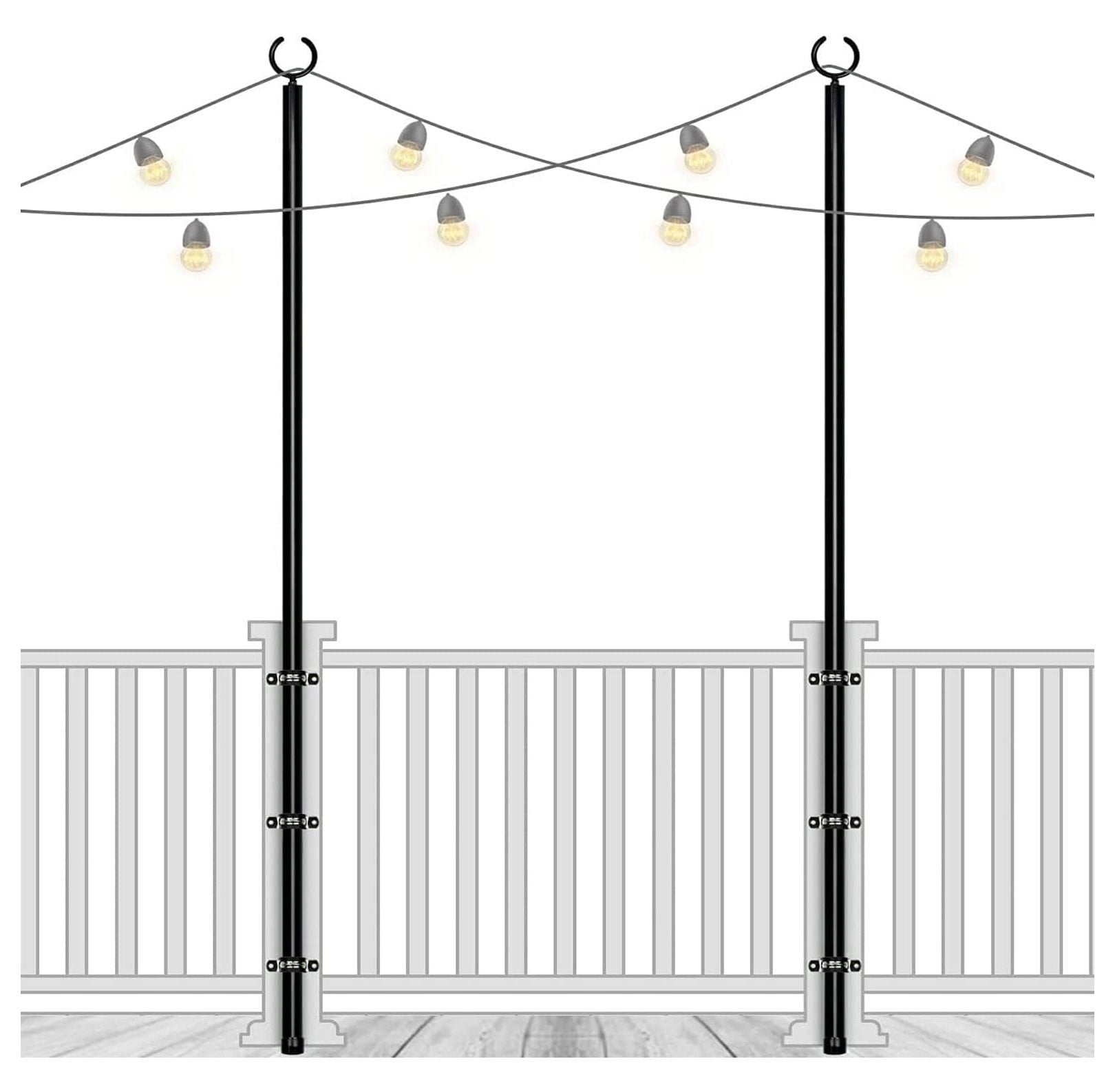 String Light Poles for Outside, 2 Pack Outdoor Metal Lighting Pole with ...
