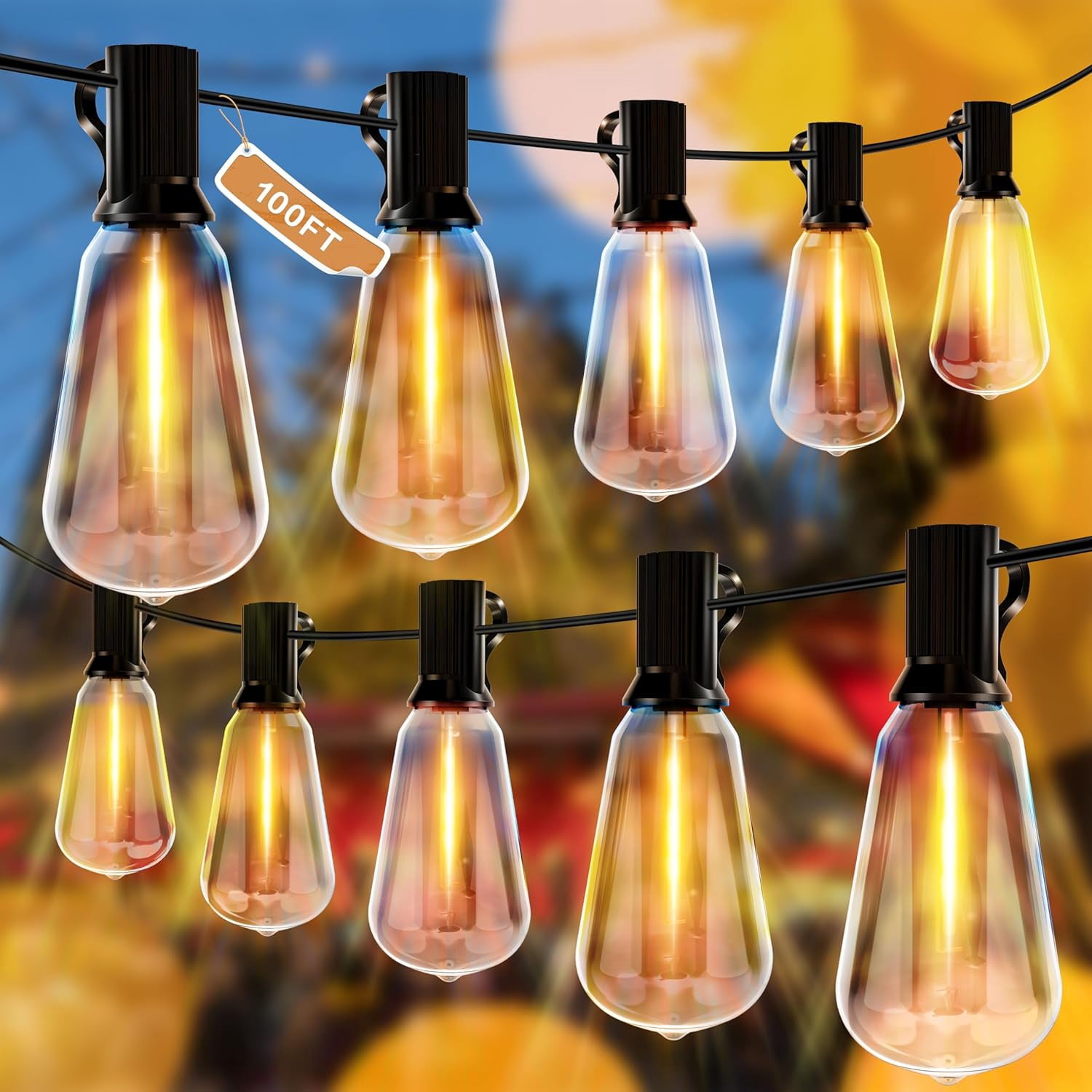 String Lights 100FT LED Patio Lights with 52 Shatterproof ST38 Vintage ...